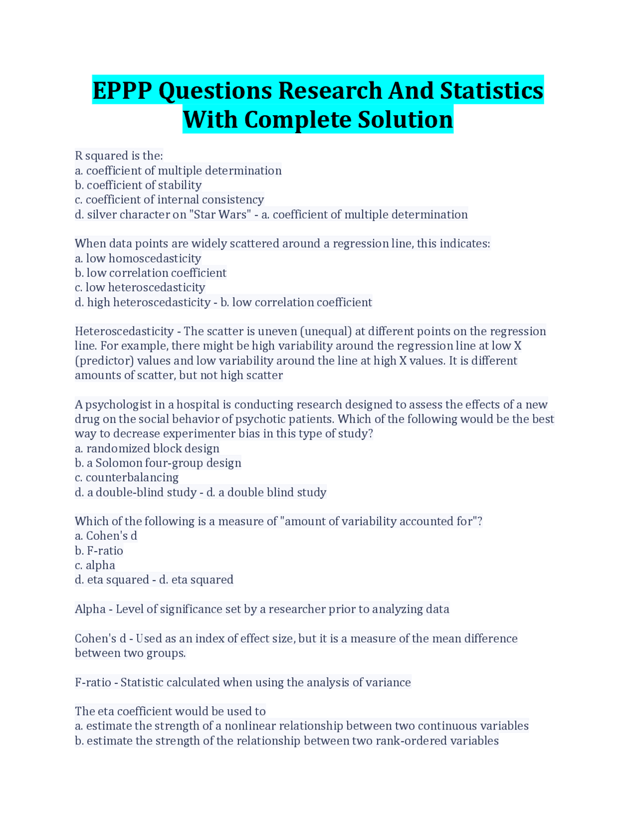 EPPP Questions Research And Statistics: Multiple Choice Questions with ...