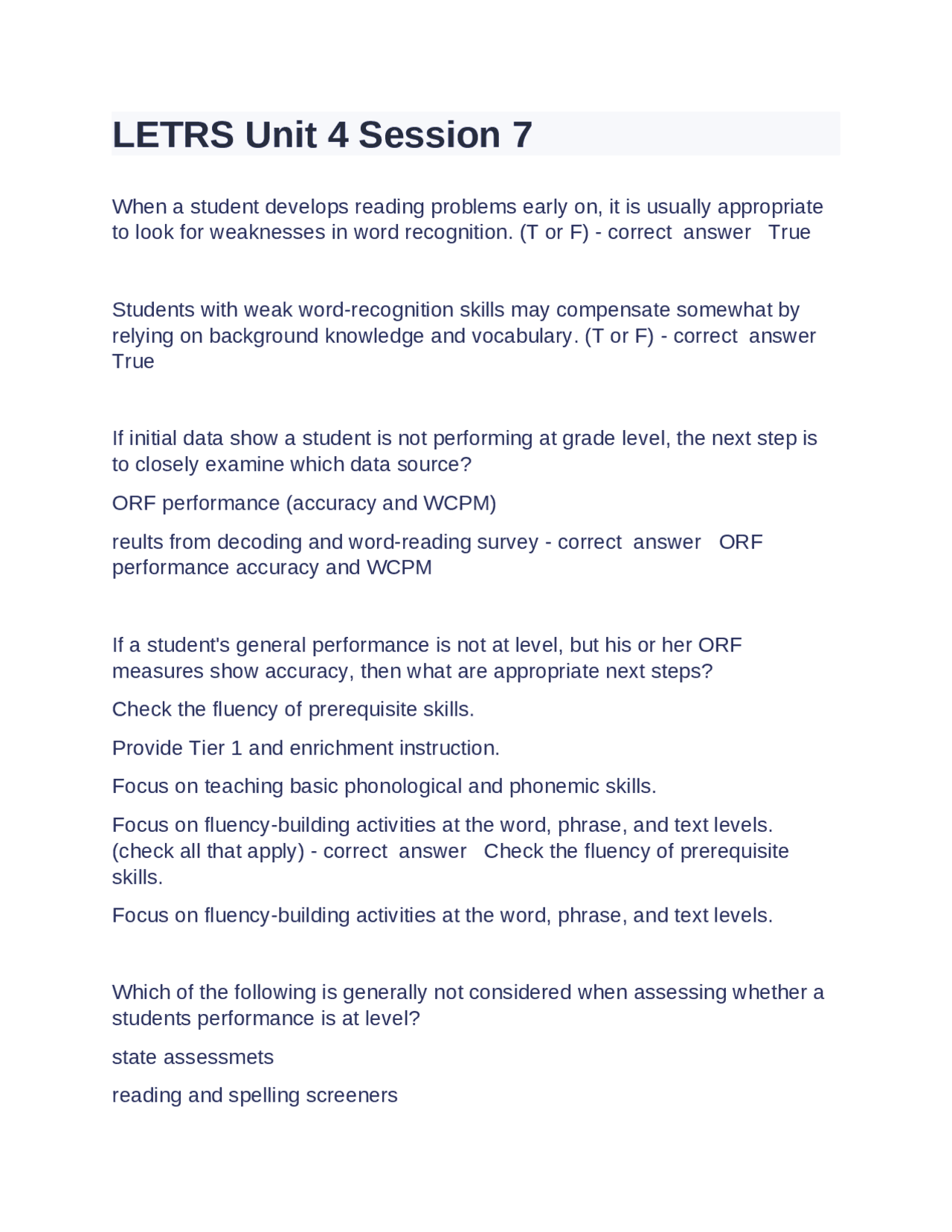 LETRS Unit 4 Session 7: Reading Comprehension and Word Recognition ...