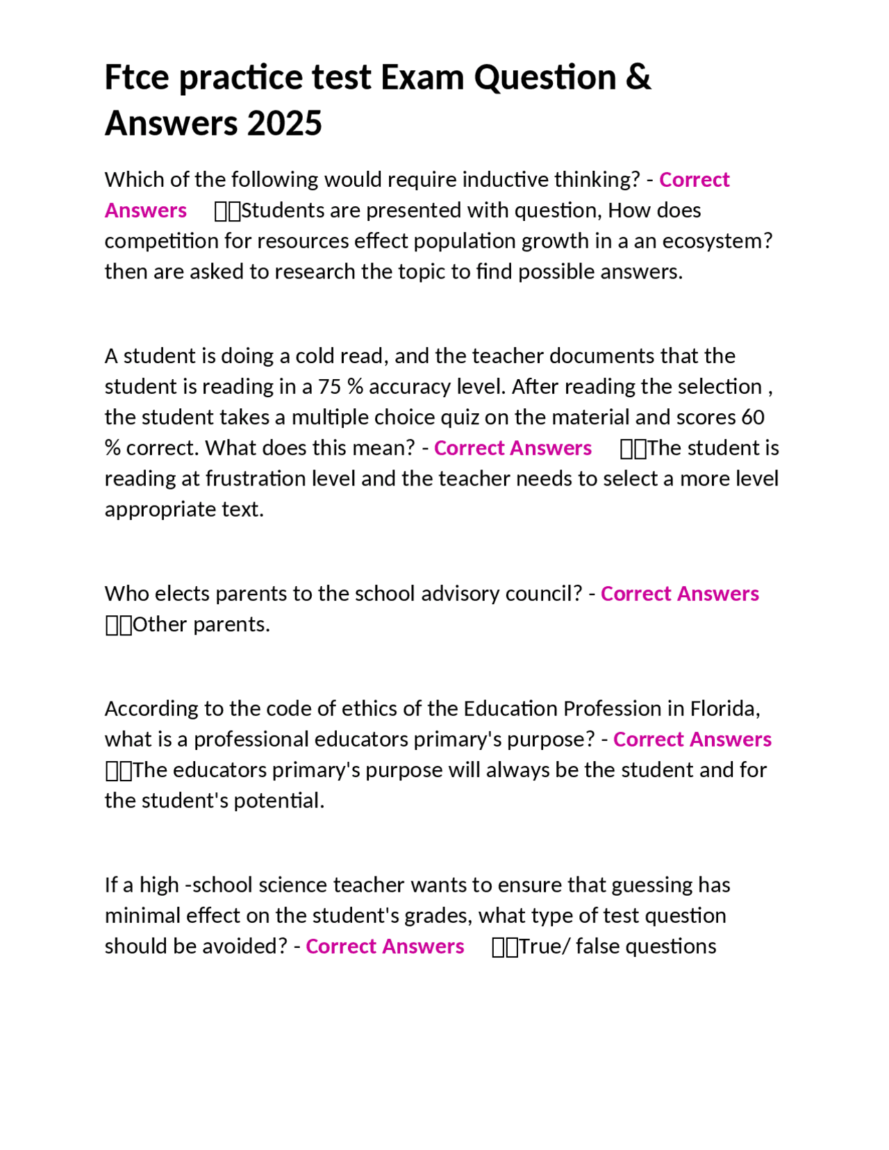 FTCE Practice Test: Exam Questions and Answers for 2025 | Exams Nursing ...