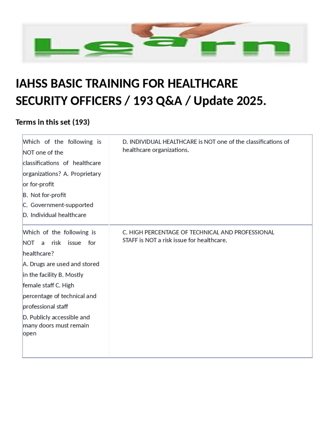 IAHSS Basic Training for Healthcare Security Officers: 193 Q&A | Exams ...