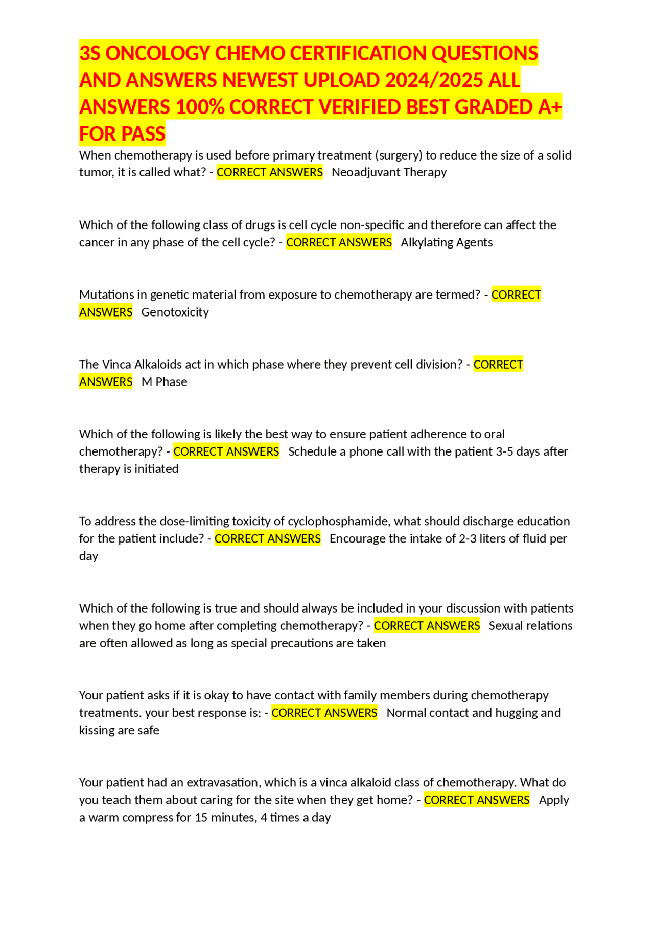 3S ONCOLOGY CHEMO CERTIFICATION QUESTIONS AND ANSWERS NEWEST UPLOAD ...
