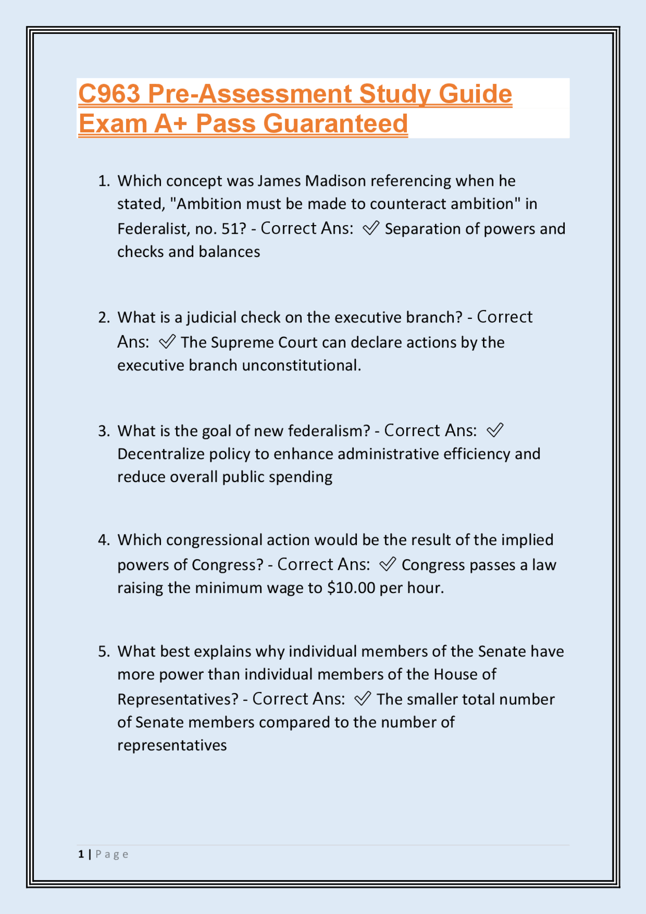 US Government and Politics: Pre-Assessment Study Guide | Exams ...