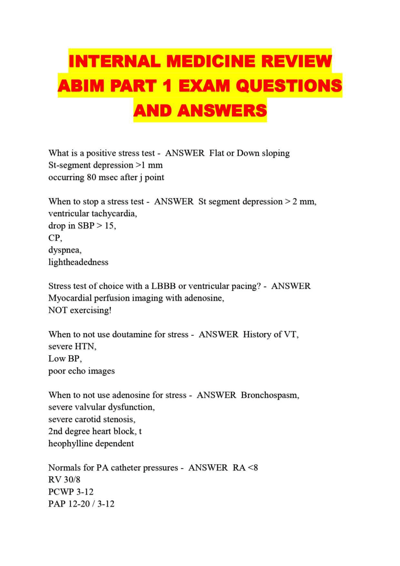 INTERNAL MEDICINE REVIEW ABIM PART 1 EXAM QUESTIONS AND ANSWERS | Exams ...