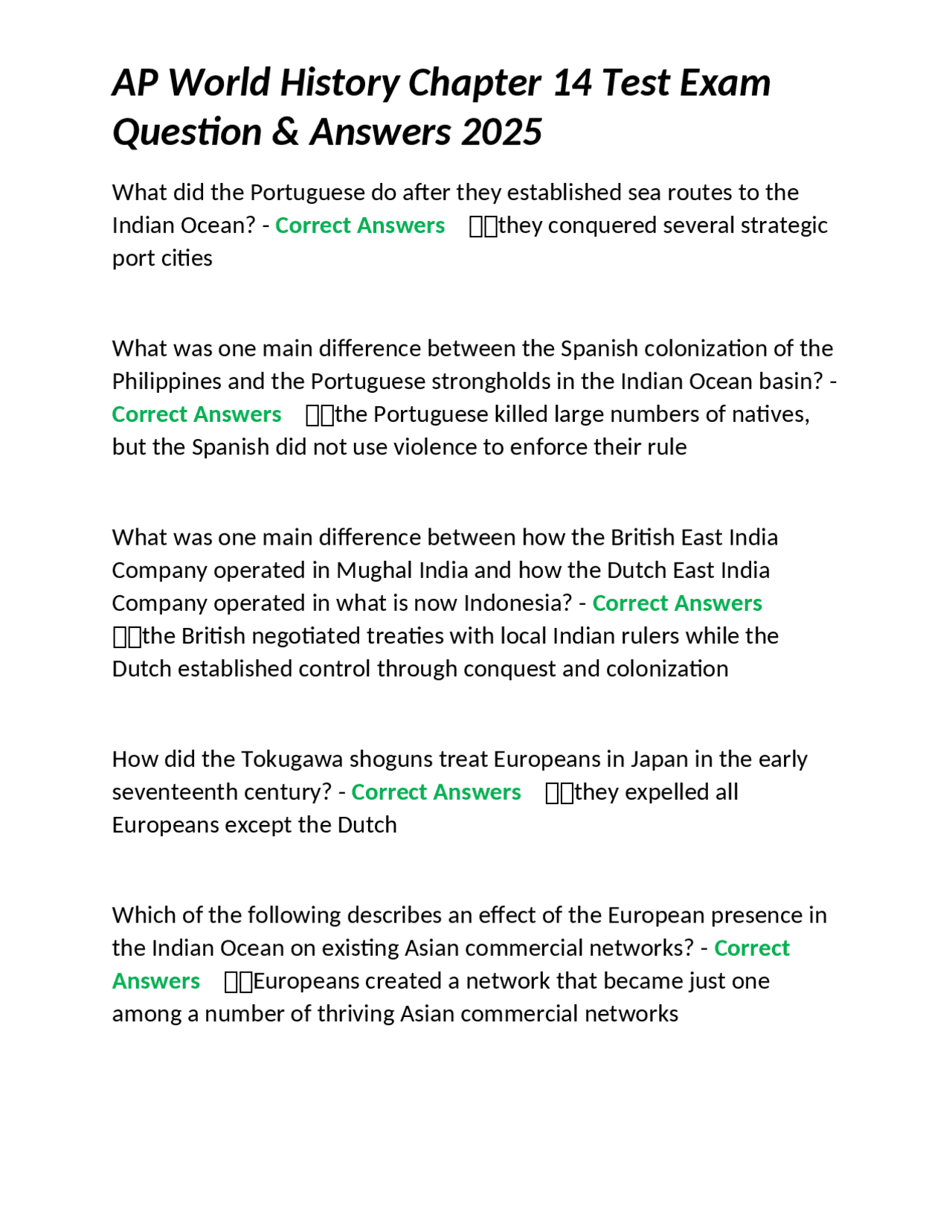 AP World History Chapter 14 Test Exam: Questions and Answers | Exams ...
