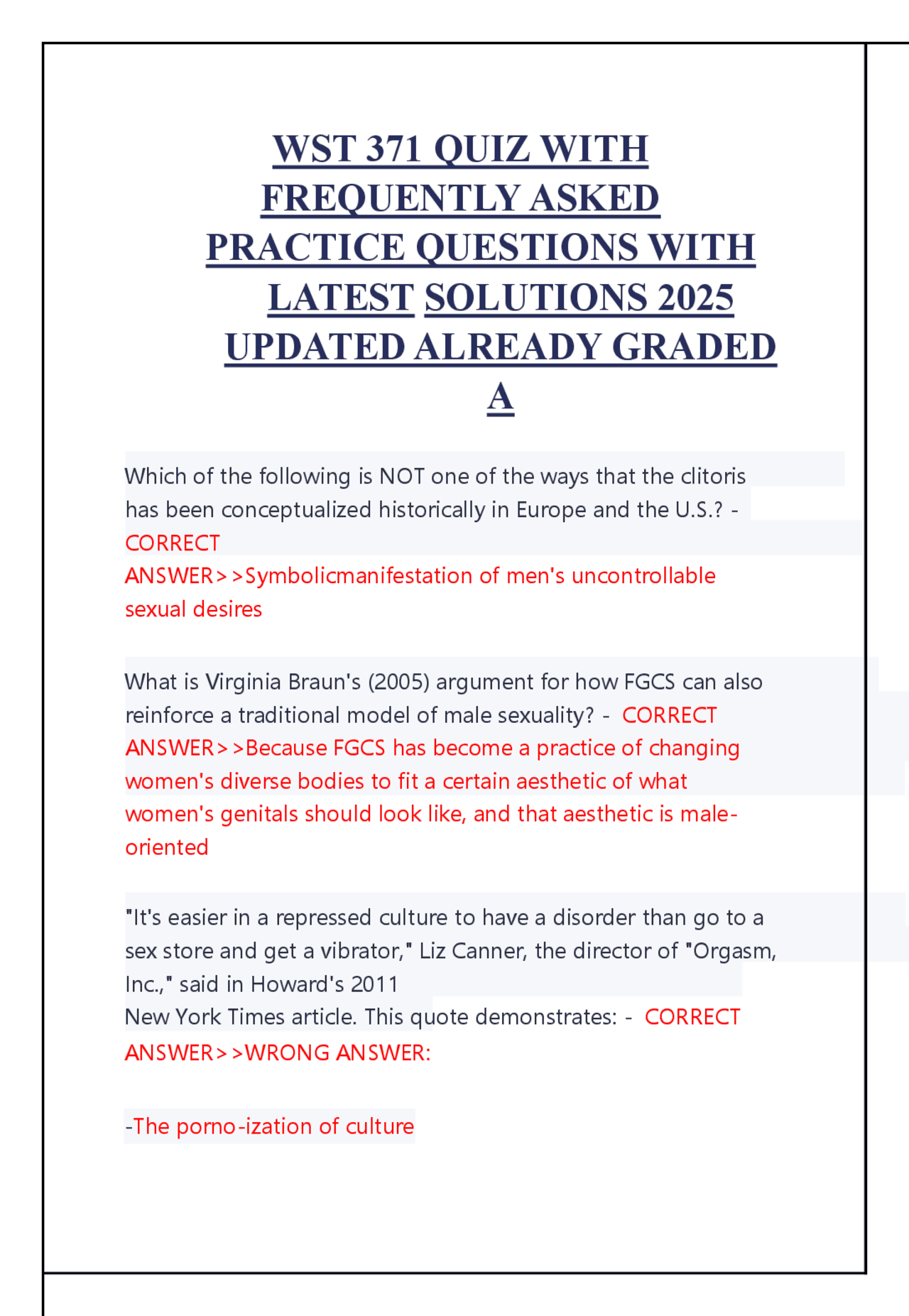 WST 371 QUIZ WITH FREQUENTLY ASKED PRACTICE QUESTIONS WITH LATEST ...