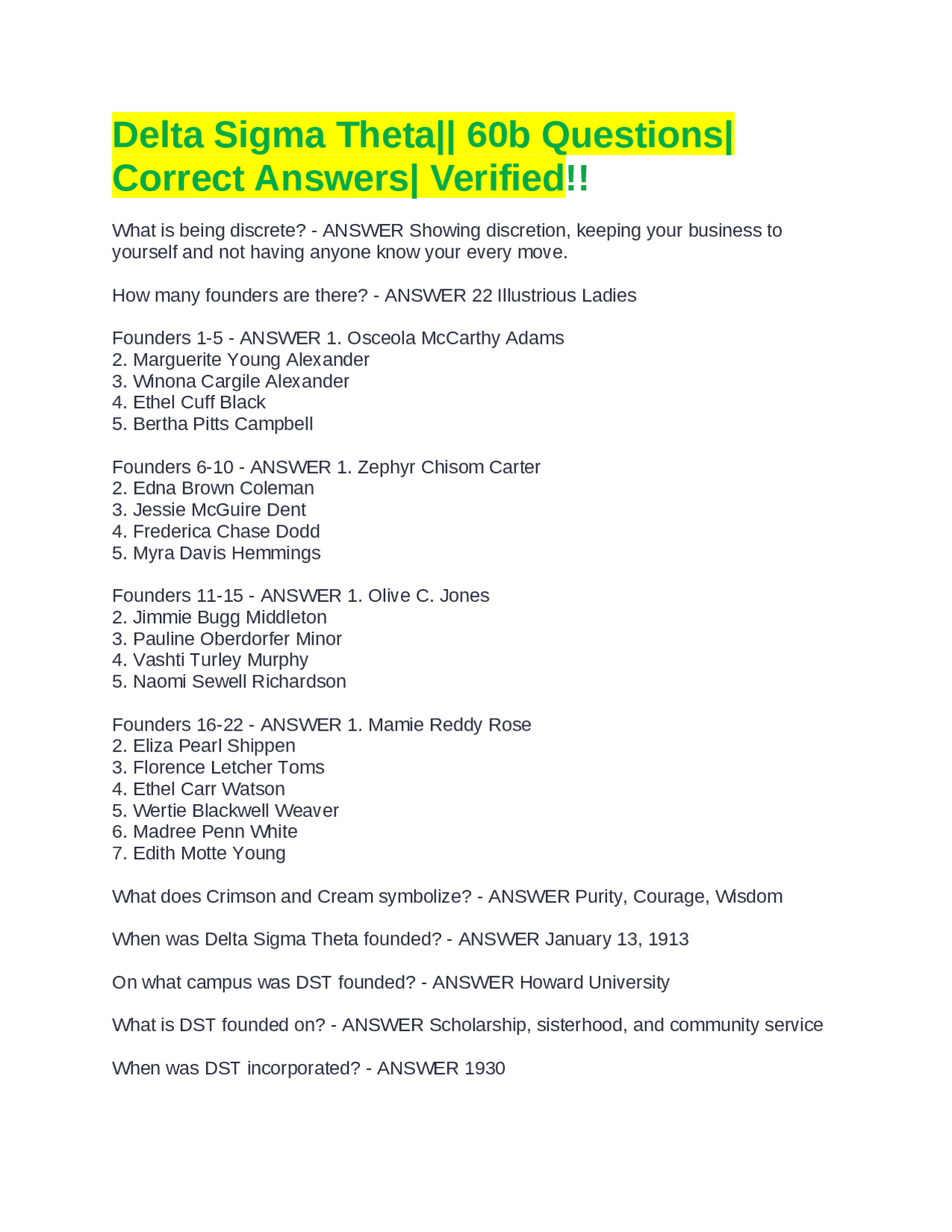Delta Sigma Theta|| 60b Questions| Correct Answers| Verified!! | Exams ...
