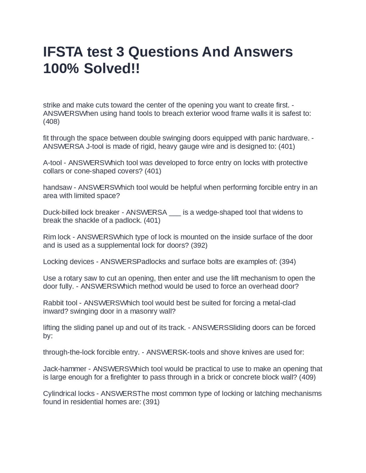 IFSTA test 3 Questions And Answers 100% Solved!! | Exams Safety and ...