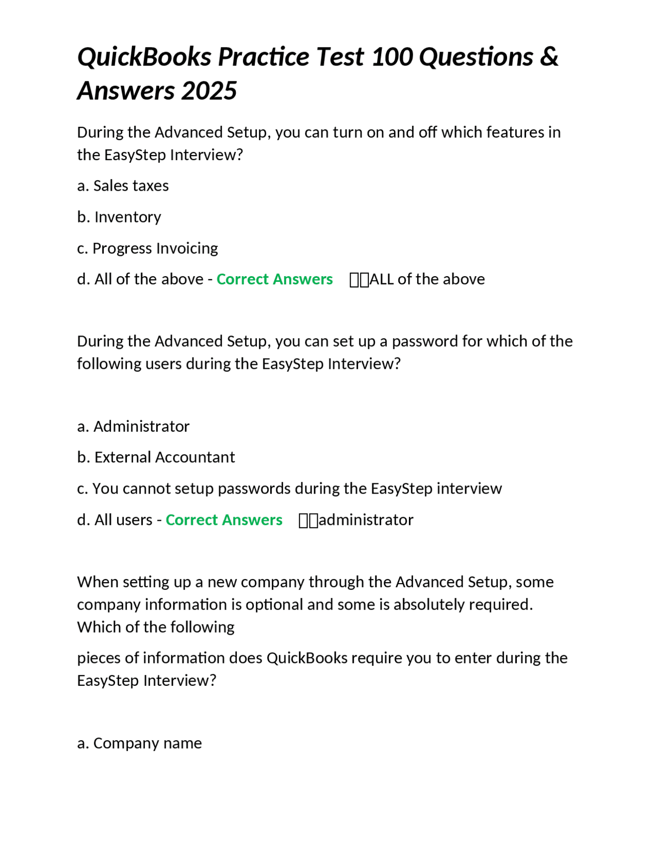 QuickBooks Practice Test: 100 Questions & Answers 2025 | Exams Nursing ...