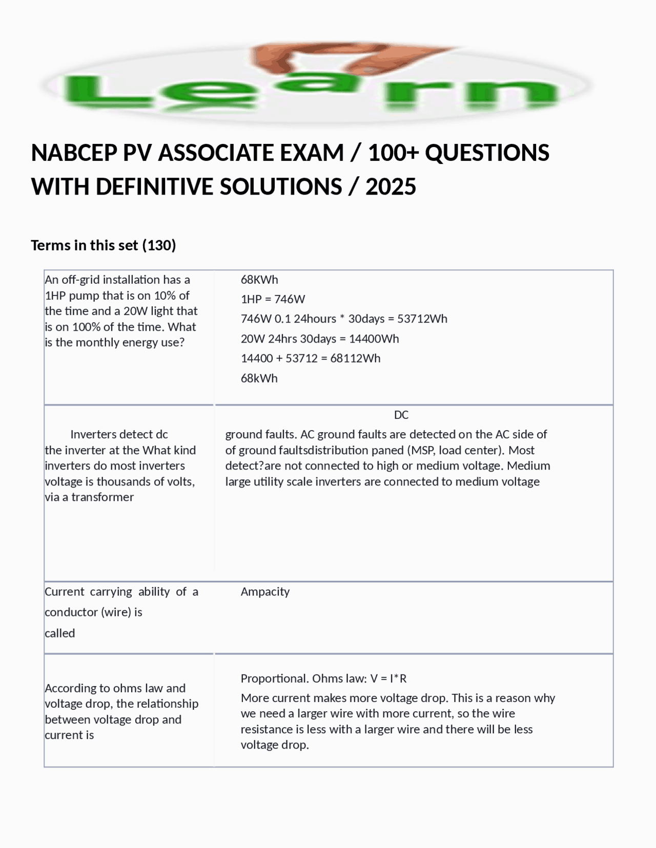 Nabcep Pv Associate Exam Preparation 100 Questions With Solutions Exams Electrical And