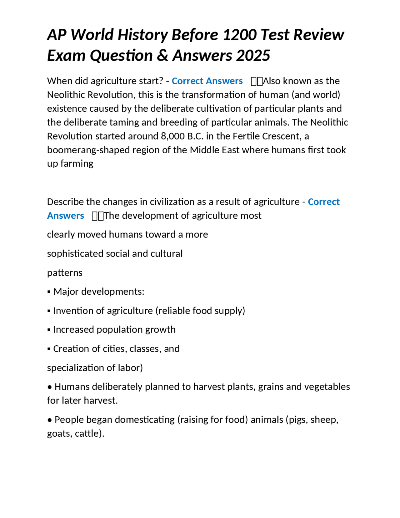 AP World History Before 1200 Test Review: Exam Questions & Answers 2025 ...