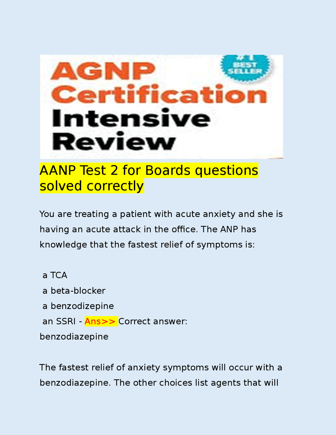 AANP Test 2 for Boards Questions and Answers | Exams Nursing | Docsity