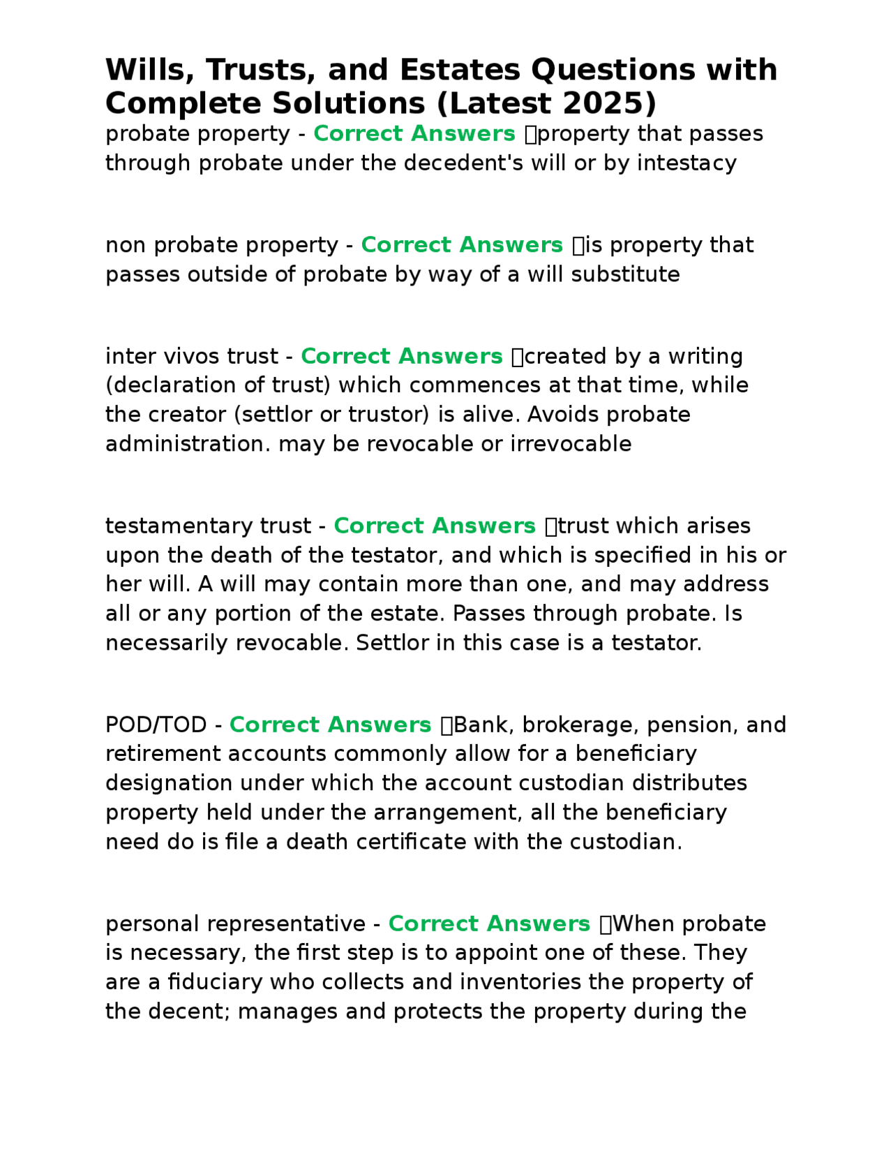 Wills, Trusts, and Estates: Questions and Answers with Complete ...