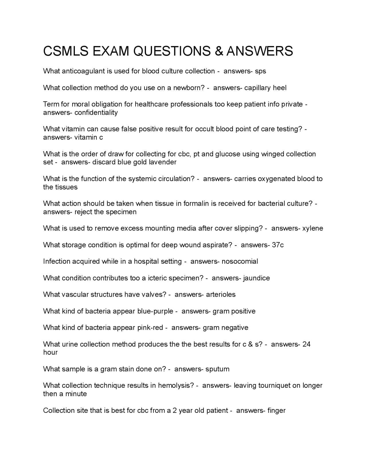 CSMLS Exam Questions and Answers: A Guide to Medical Laboratory ...