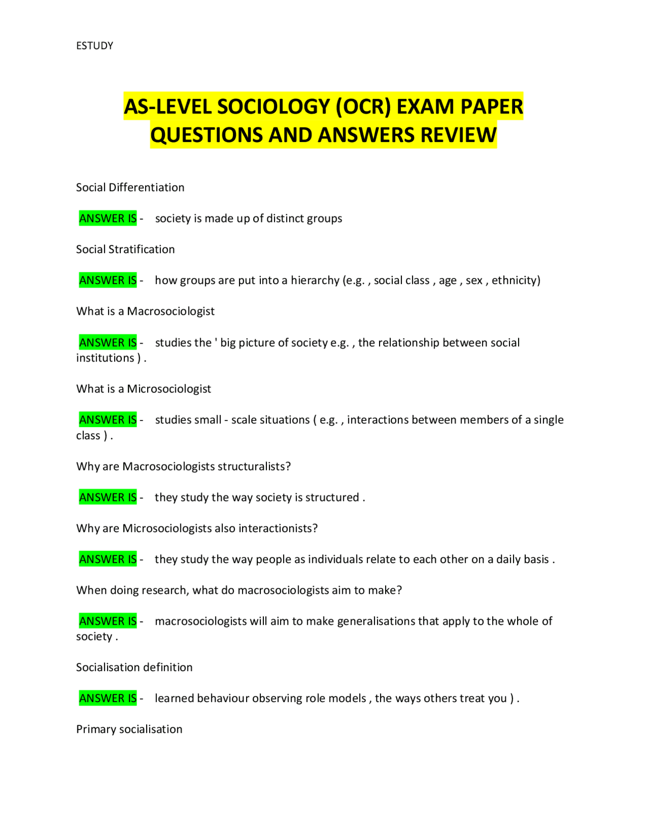 AS-Level Sociology (OCR): Social Differentiation, Stratification, and ...