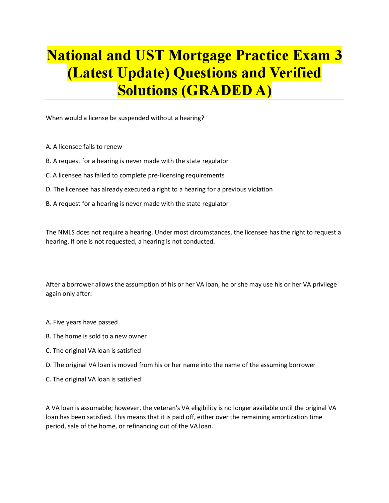 Mortgage Practice Exam Questions and Solutions | Exams Advanced ...