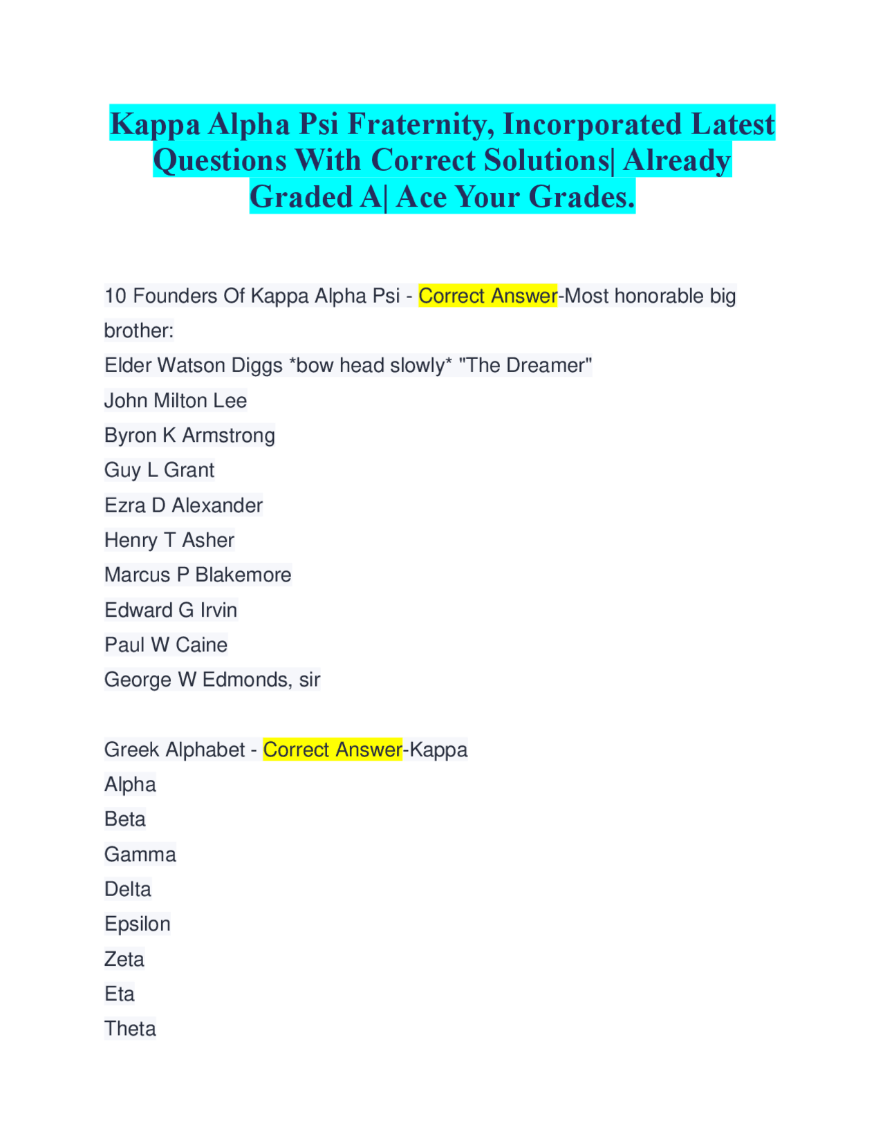 Kappa Alpha Psi Fraternity, Incorporated Latest Questions With Correct ...