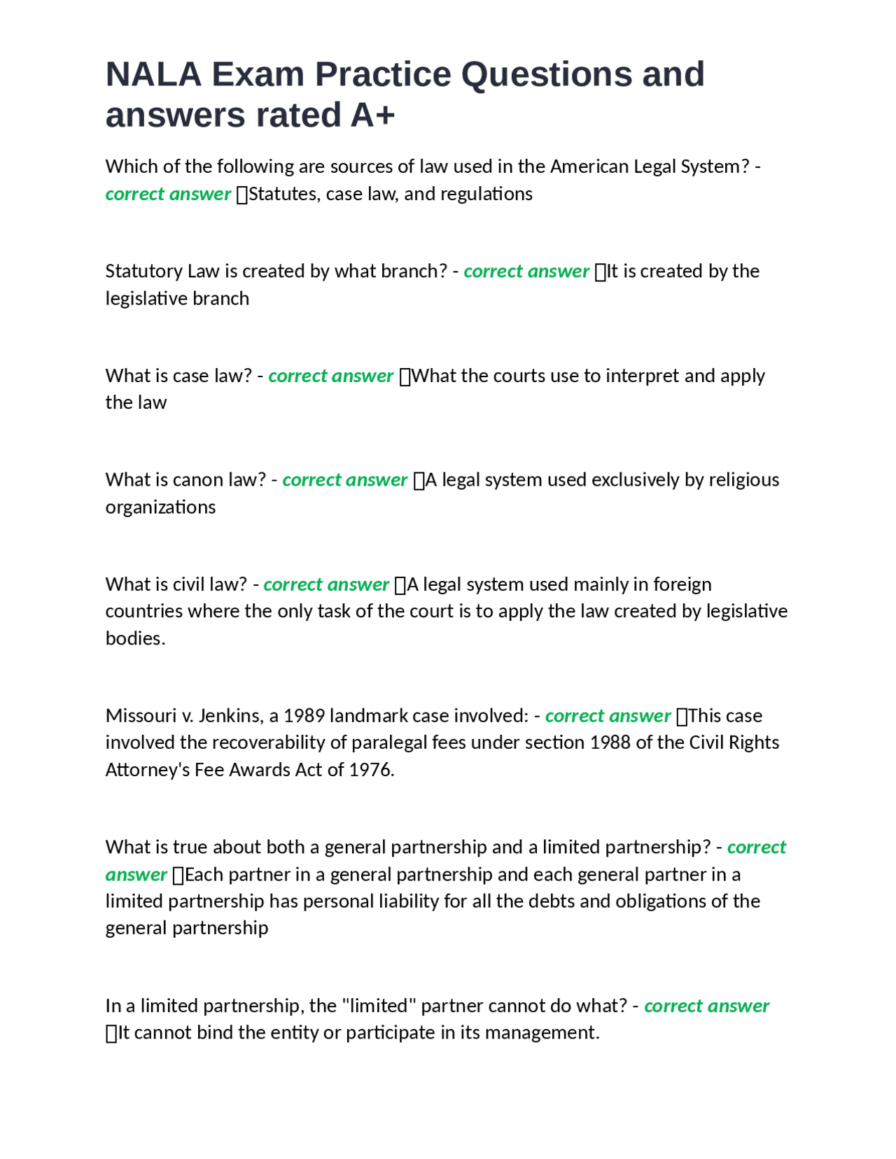 NALA Exam Practice Questions and Answers: A Comprehensive Guide | Exams ...
