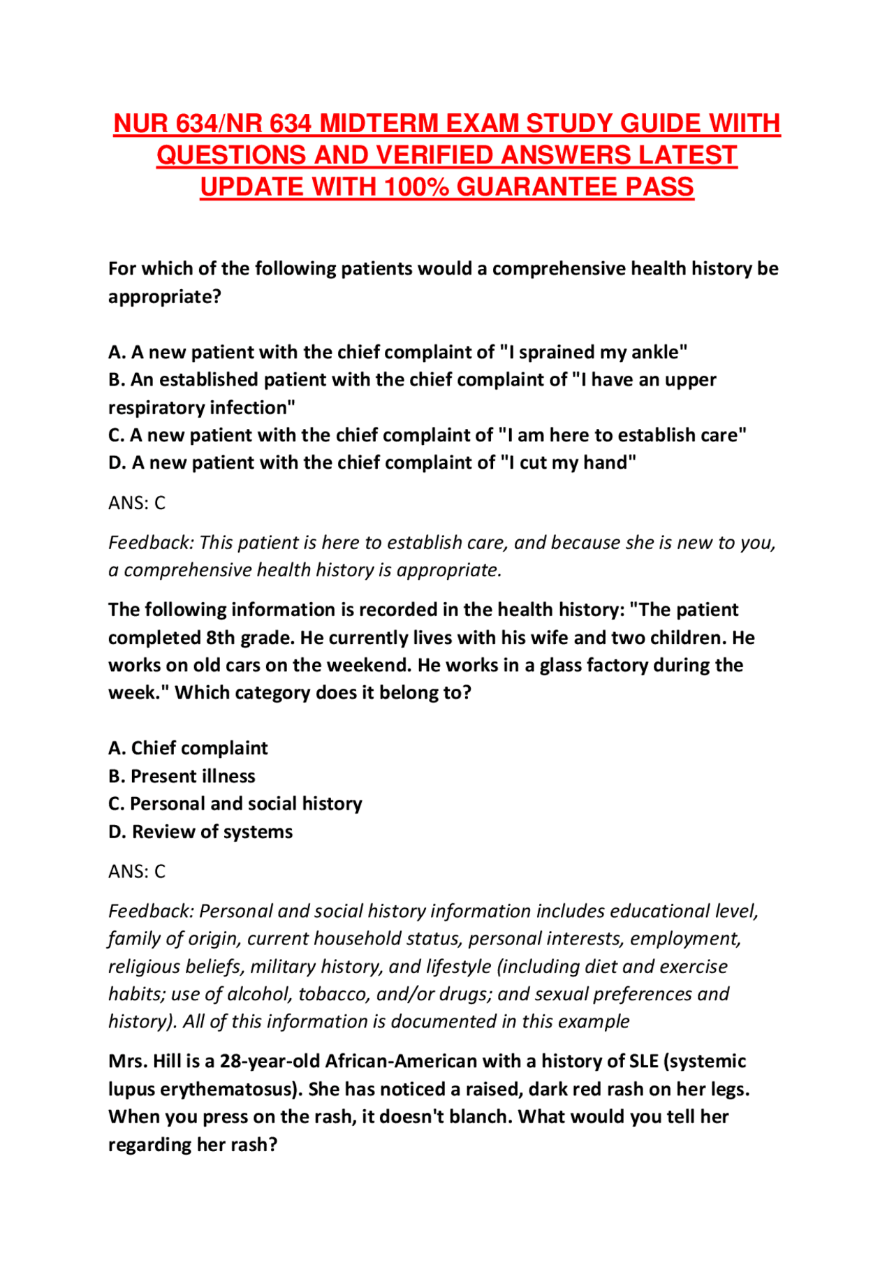 NUR 634/NR 634 MIDTERM EXAM STUDY GUIDE WITH QUESTIONS AND VERIFIED ...