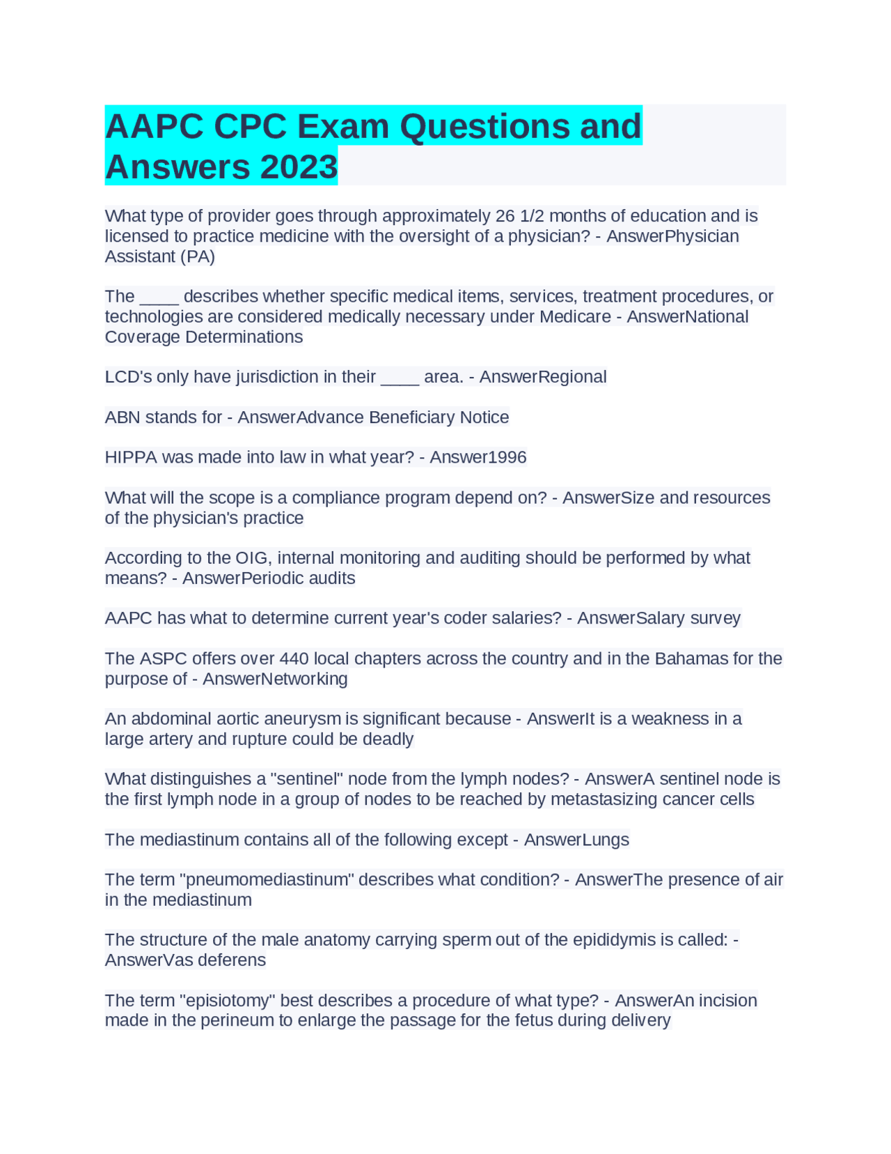 AAPC CPC Exam Questions and Answers 2023: A Comprehensive Guide for ...
