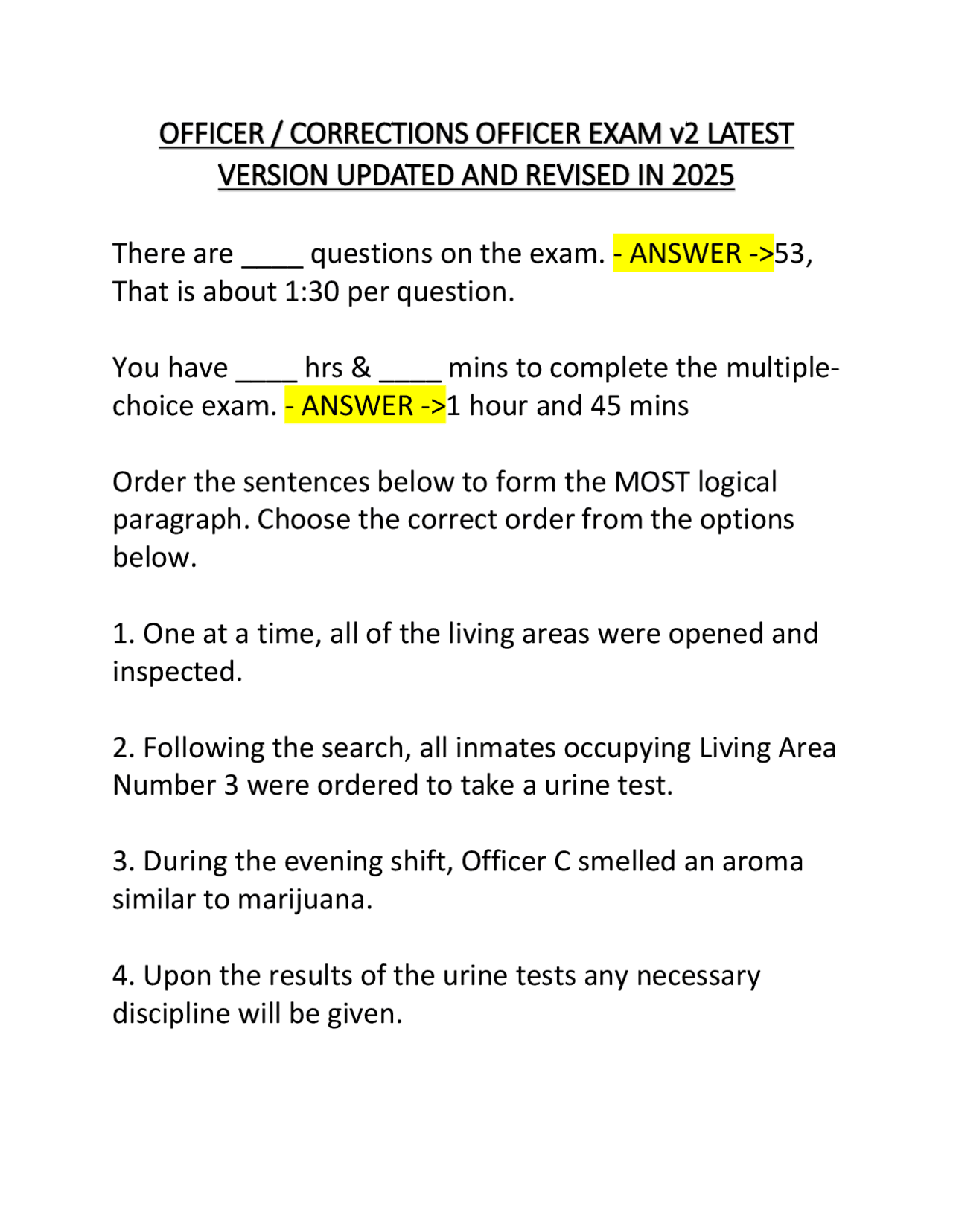 Corrections Officer Exam Preparation: Multiple Choice Questions and ...