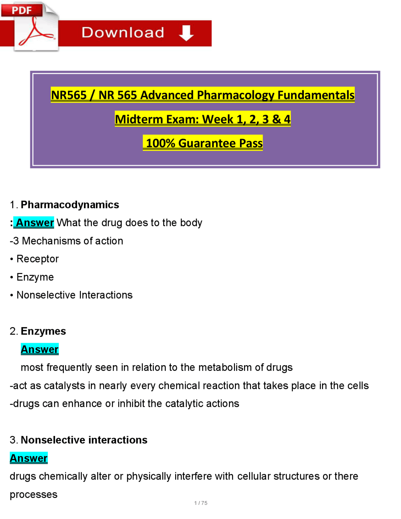 NR 565 / NR565 Midterm Exam Week 1 to 4 Study Guide Advanced ...