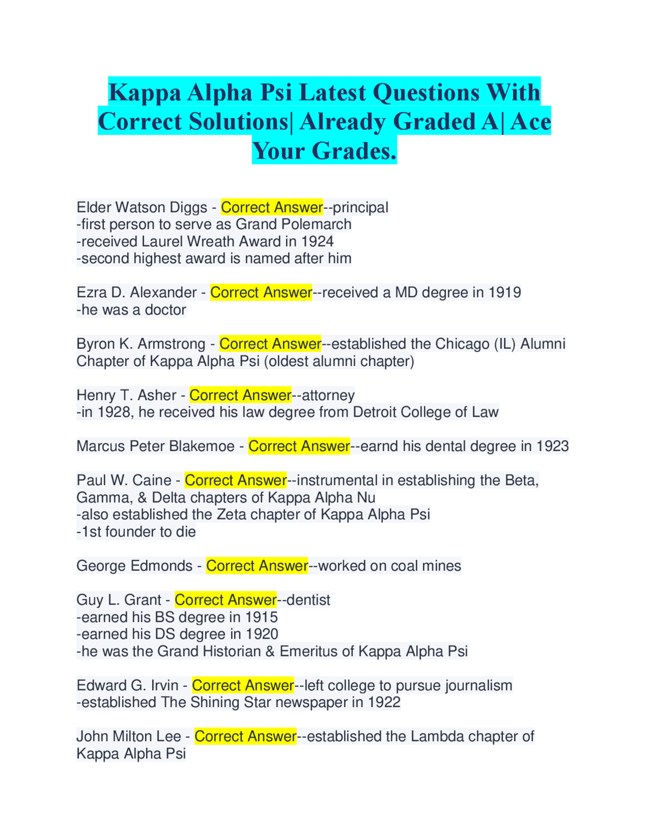 Kappa Alpha Psi Latest Questions With Correct Solutions| Already Graded ...