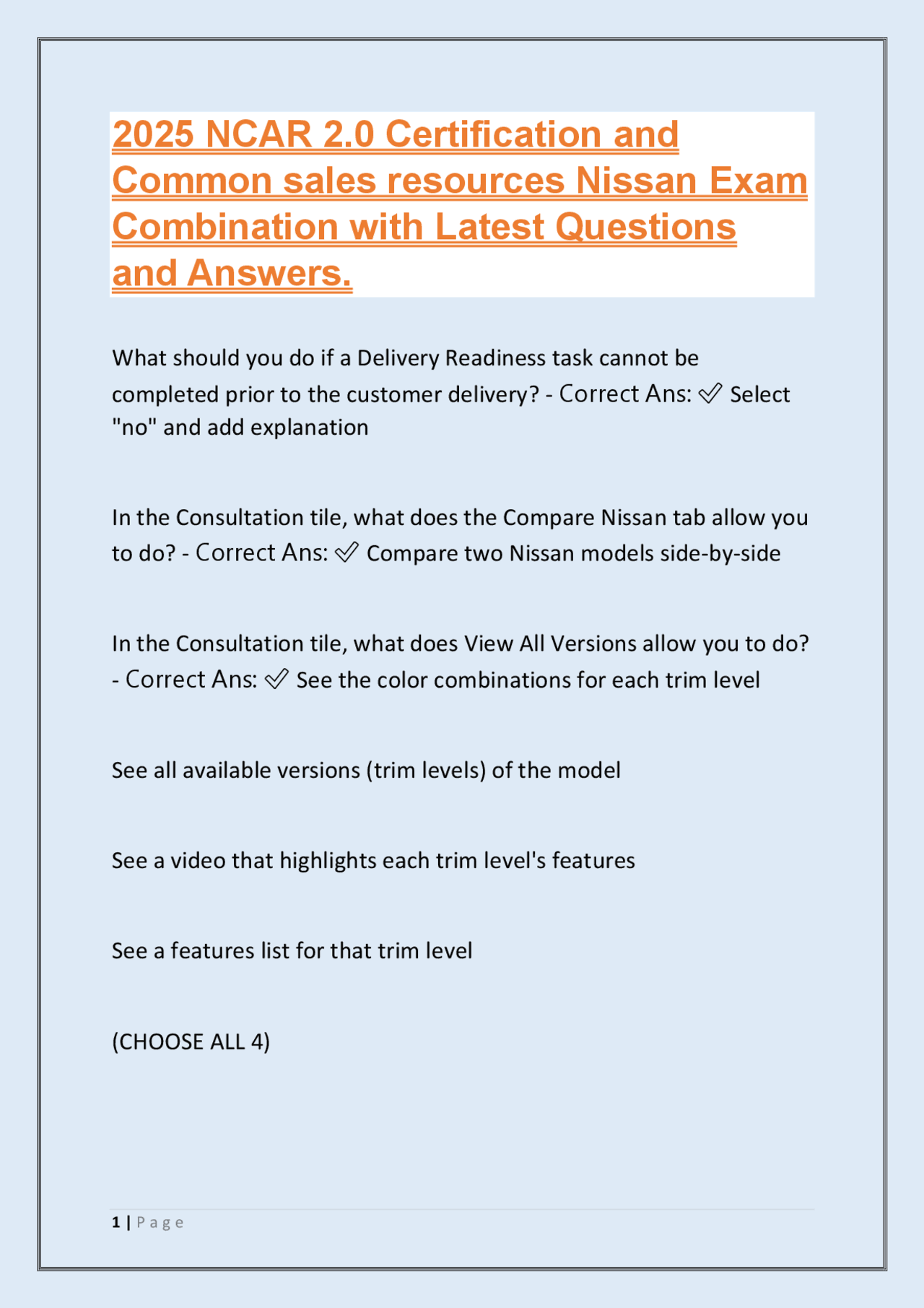 NCAR 2.0 Certification and Common Sales Resources Nissan Exam ...
