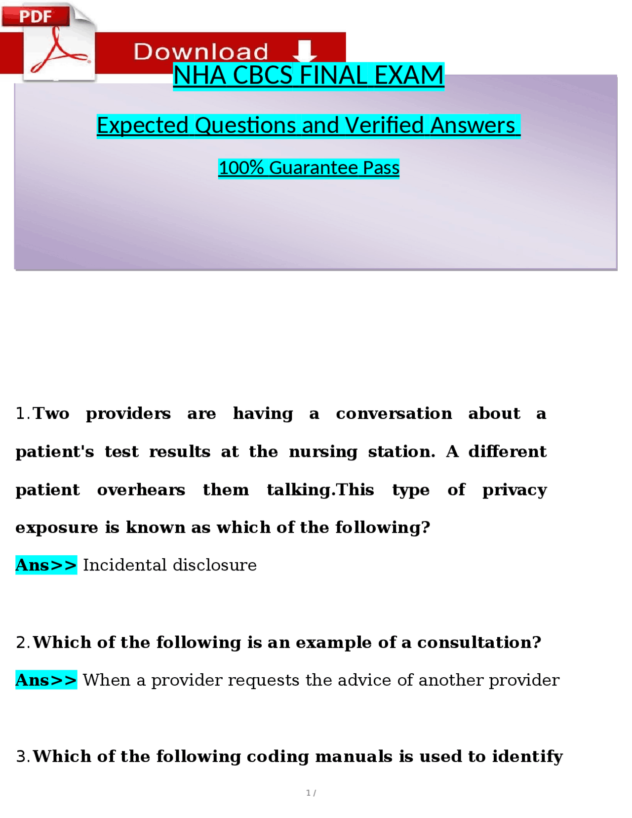 NHA CBCS Final Exam Questions and Revised Correct Answers (2024 - 2025 ...
