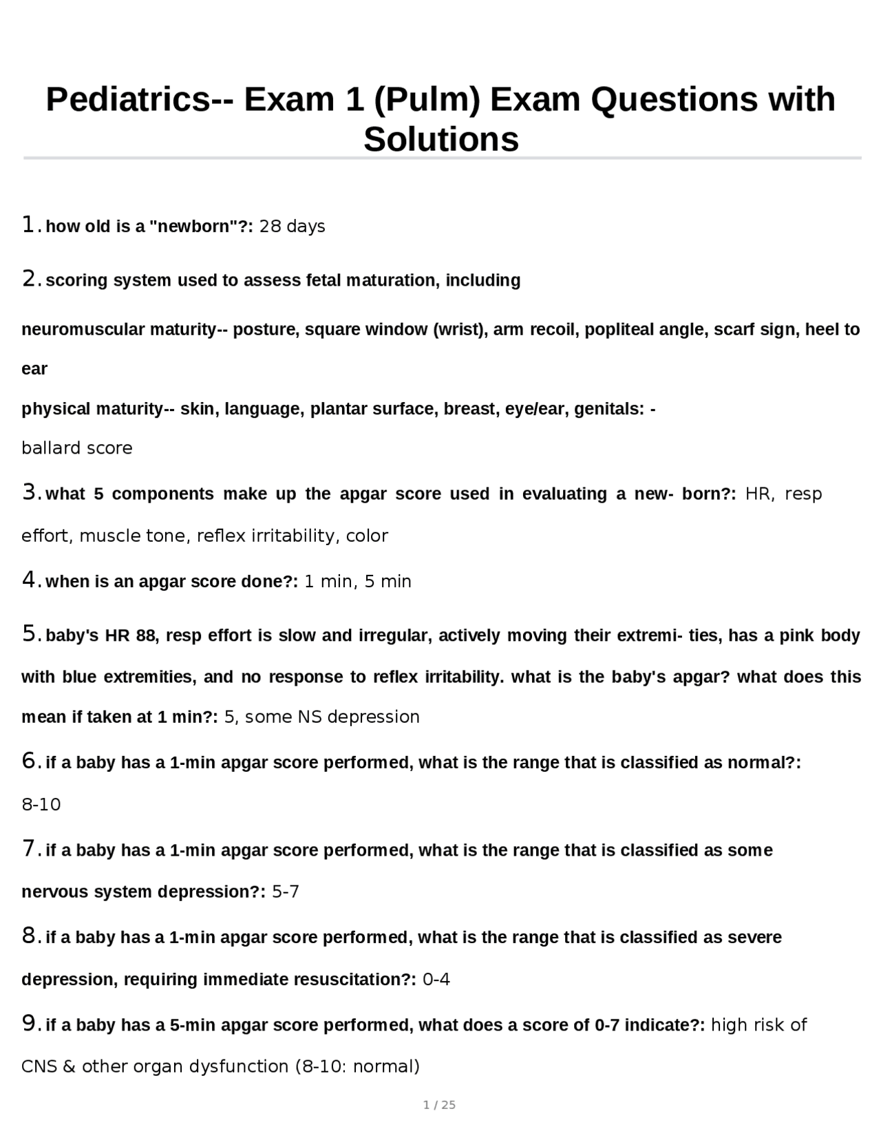 Pediatrics-- Exam 1 (Pulm) Exam Questions with Solutions | Exams ...