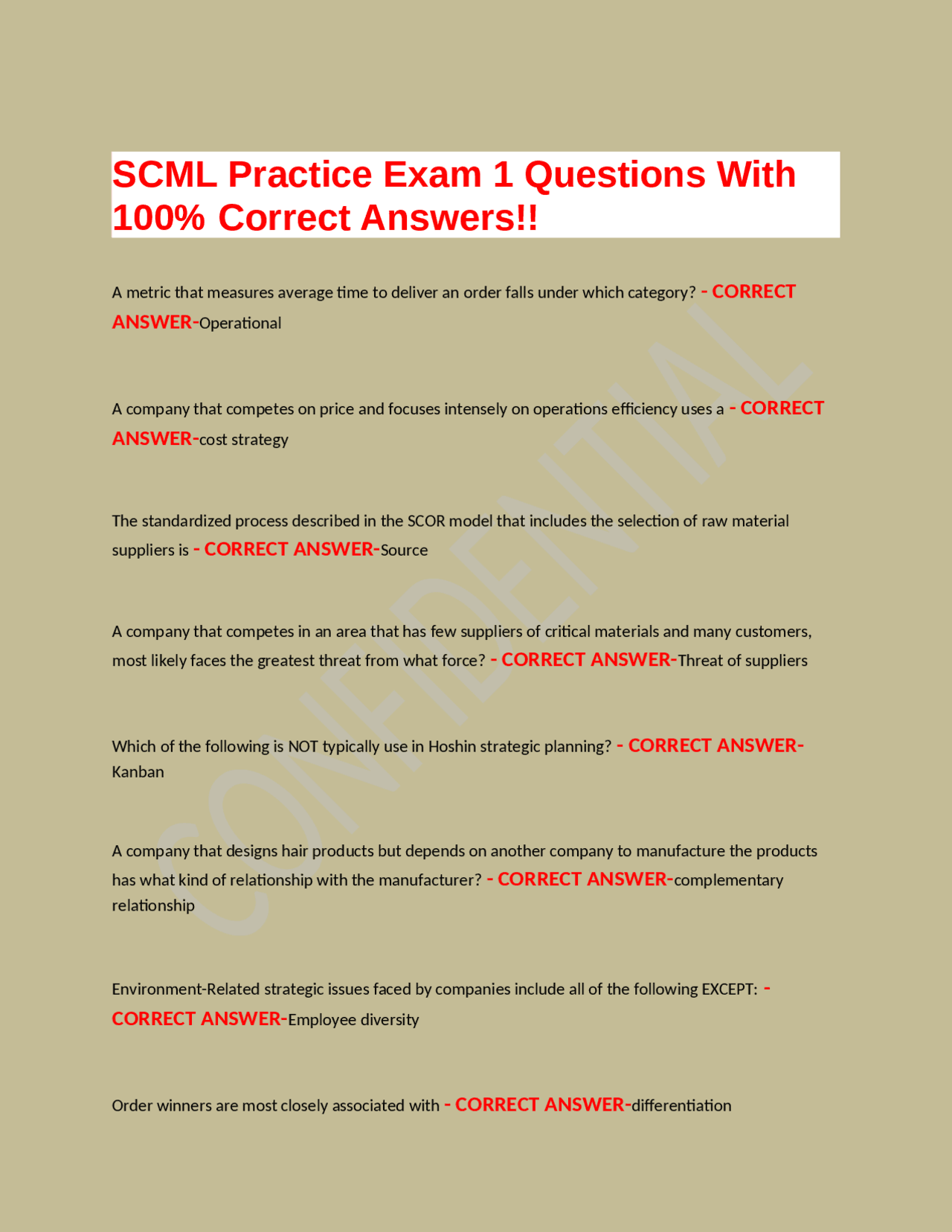 SCML Practice Exam 1: Questions and Answers | Exams Nursing | Docsity