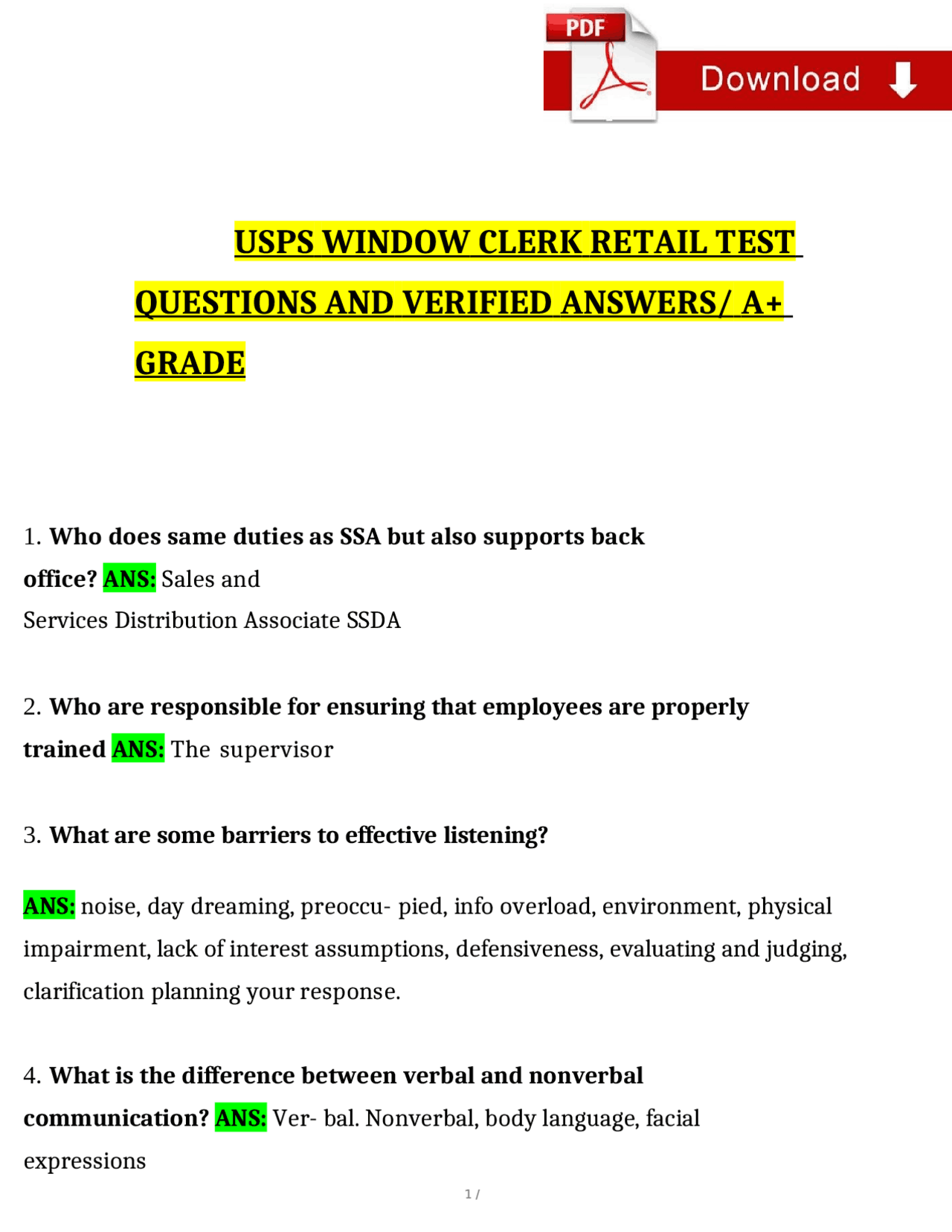 USPS Retail Window Clerk Test Questions and Answers | Exams Advanced ...