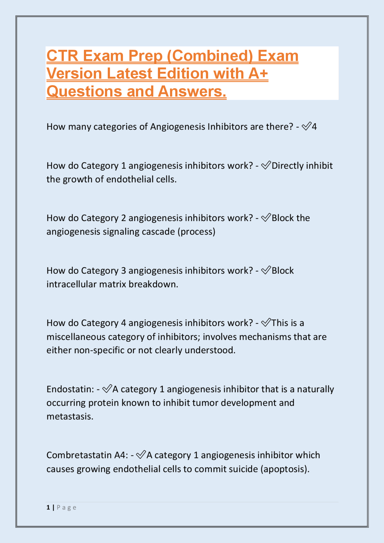 CTR Exam Prep (Combined) Exam: Questions and Answers | Exams Cancer ...