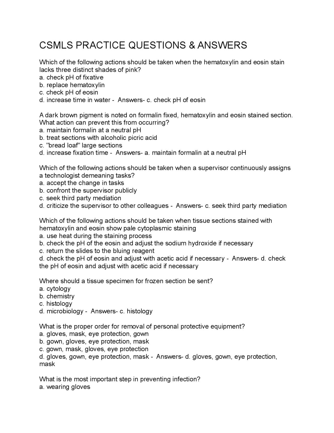 CSMLS Practice Questions & Answers: Guide for Medical Lab Professionals ...