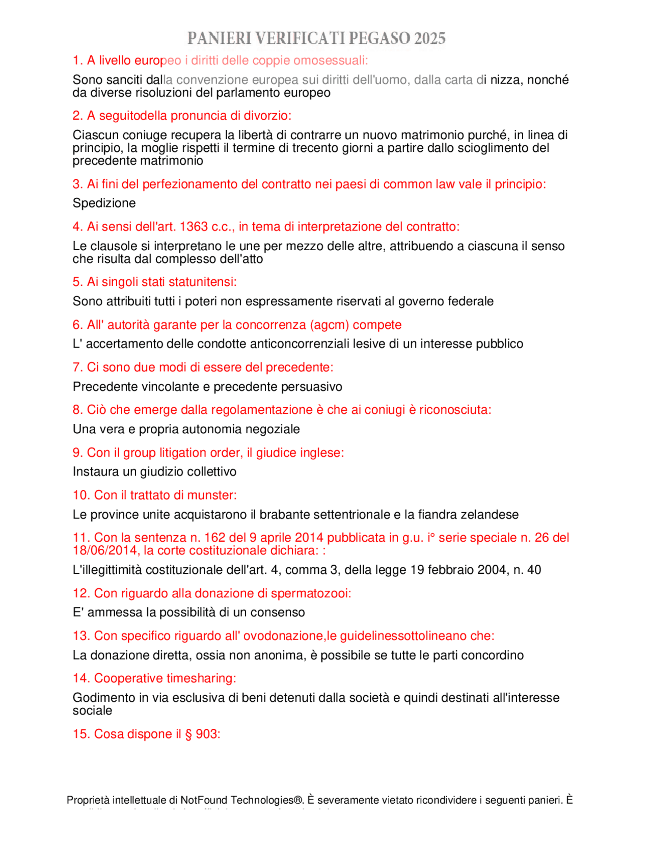 Paniere 2025 DIRITTO PRIVATO COMPARATO Pegaso | Panieri di Diritto Privato | Docsity