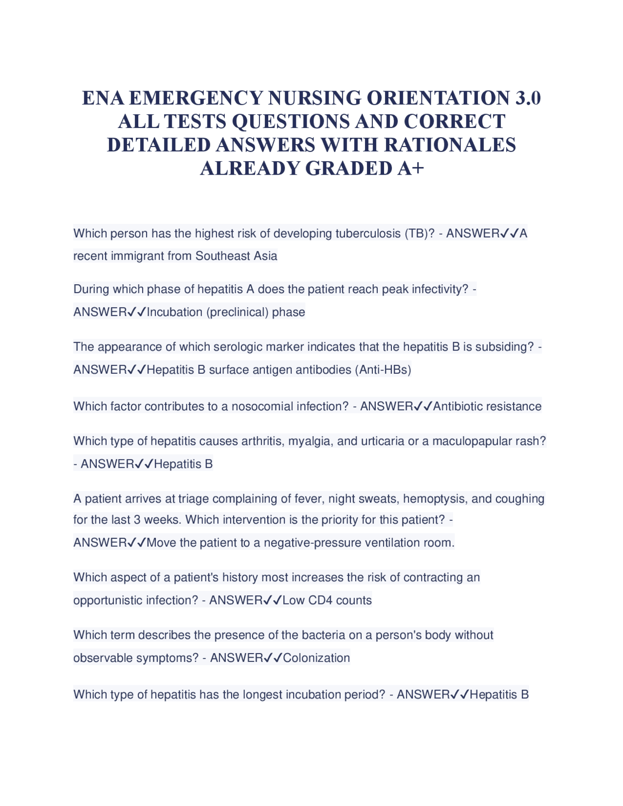 ENA Emergency Nursing Orientation 3.0: Questions and Answers with ...