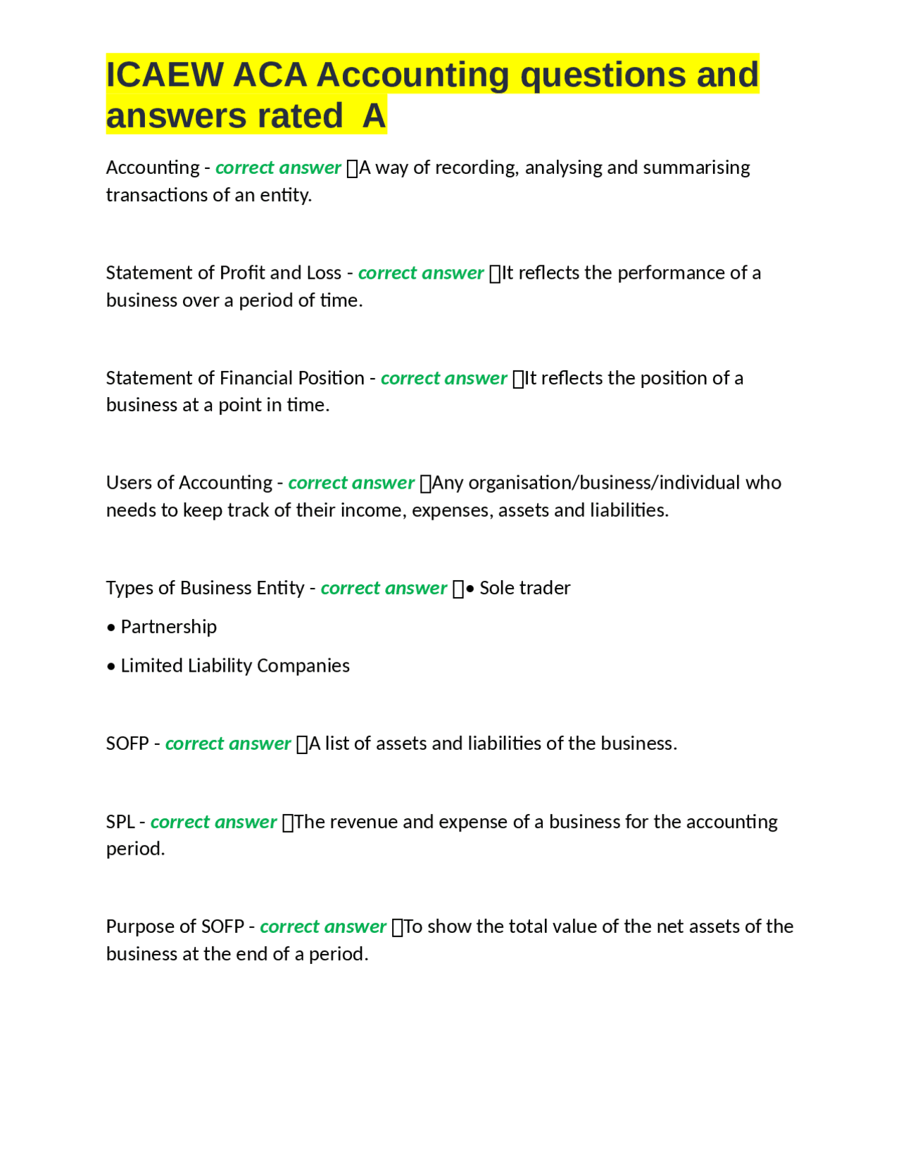 ICAEW ACA Accounting Questions and Answers: A Comprehensive Guide ...