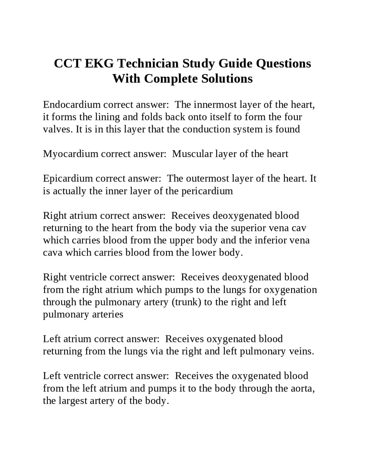 CCT EKG Technician Study Guide Questions with Complete Solutions ...