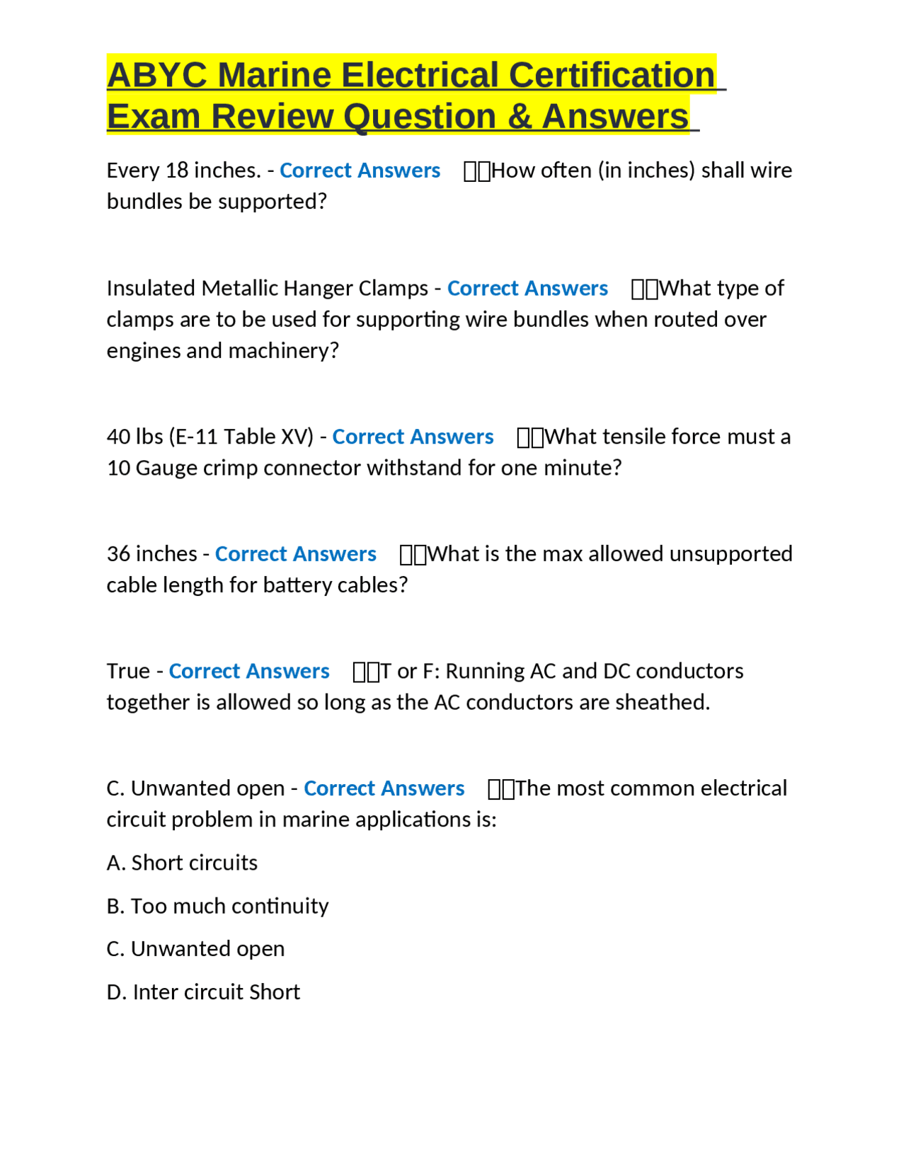 ABYC Marine Electrical Certification Exam Review: Questions and Answers ...