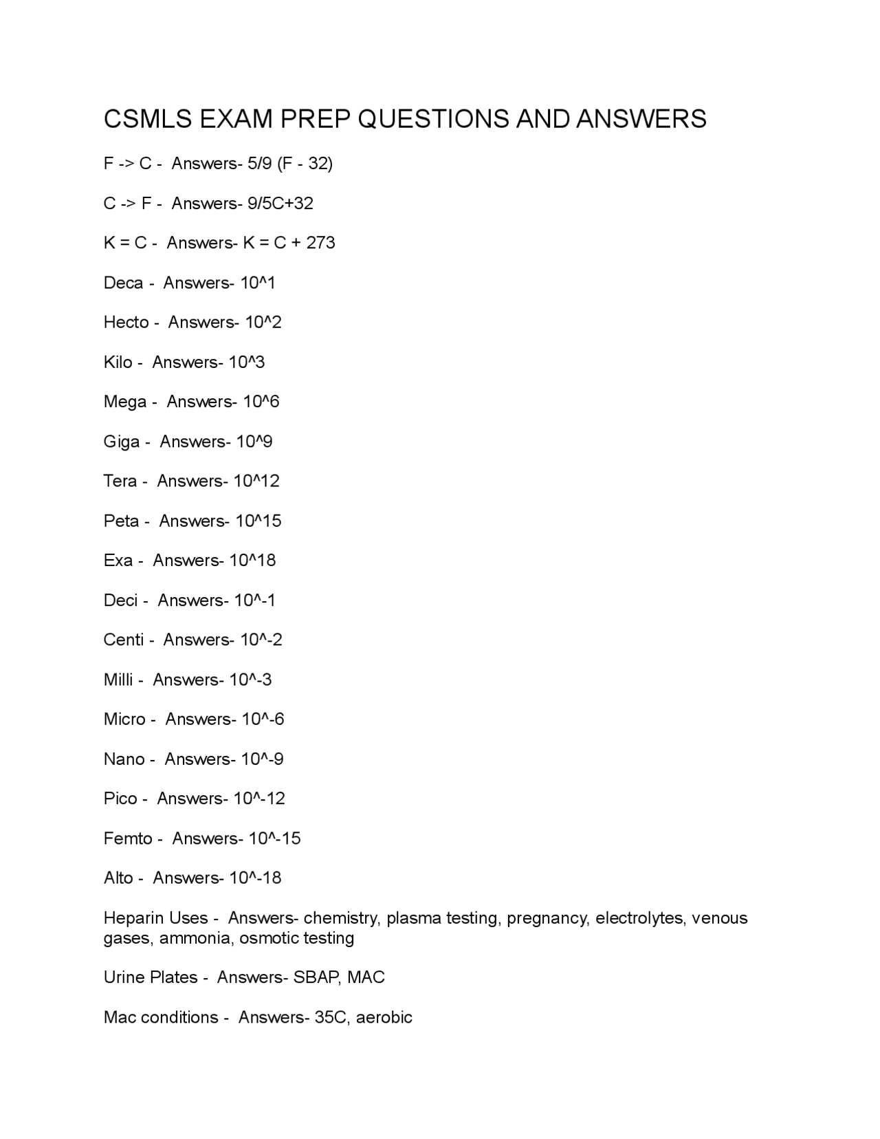 CSMLS Exam Prep: Questions and Answers for Medical Laboratory Science ...