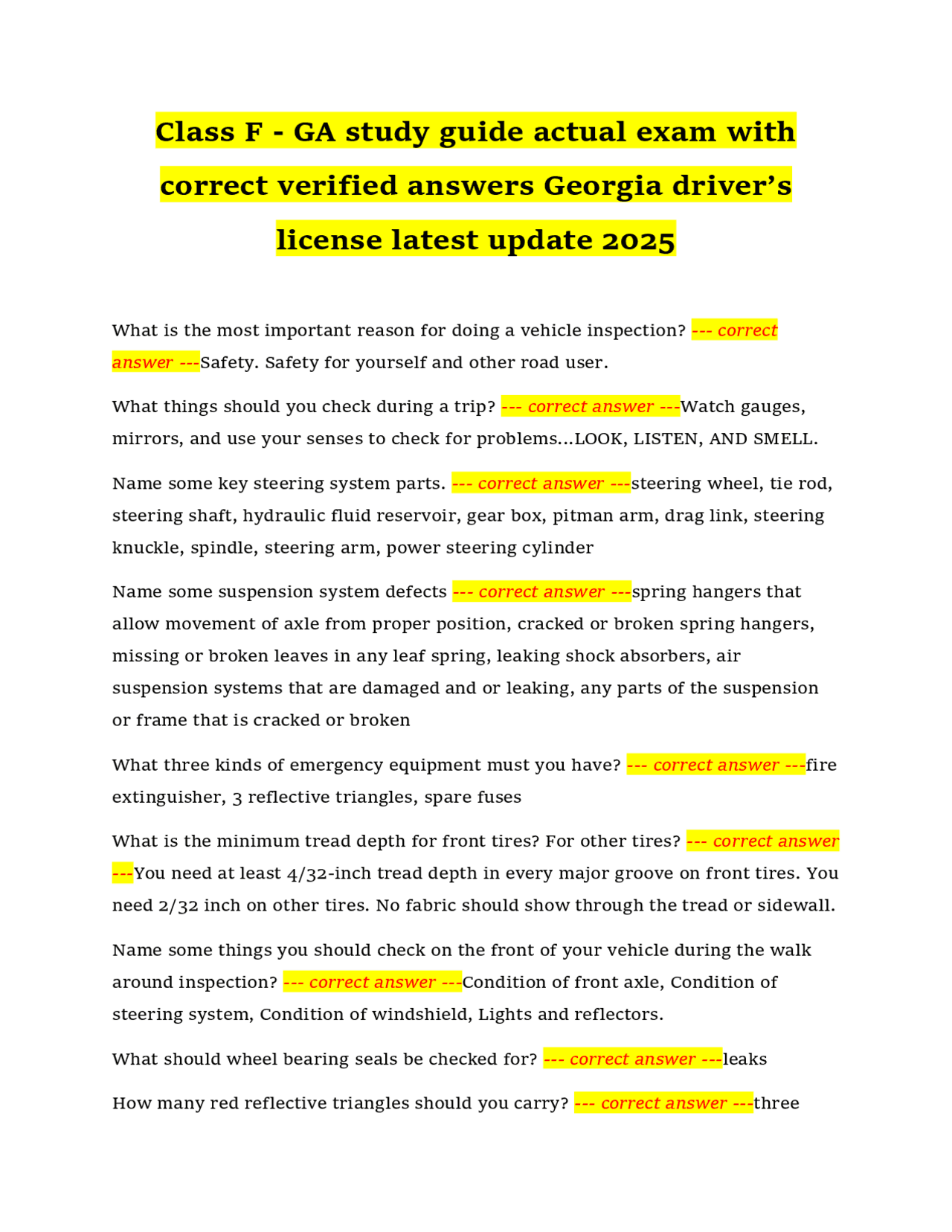 Georgia Driver's License Study Guide: Class F - GA Actual Exam with ...