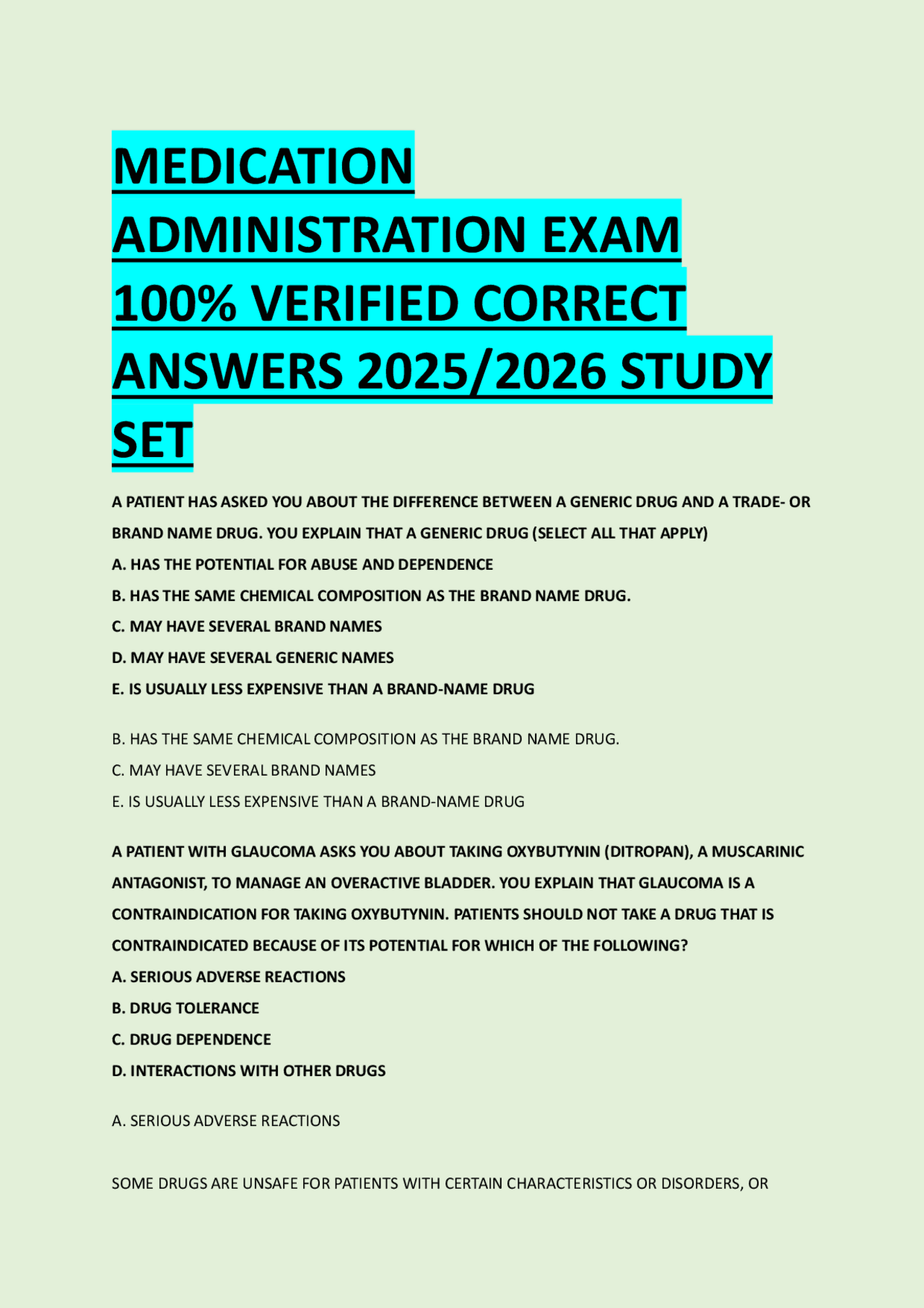 MEDICATION ADMINISTRATION EXAM 100% VERIFIED CORRECT ANSWERS 2025/2026 ...