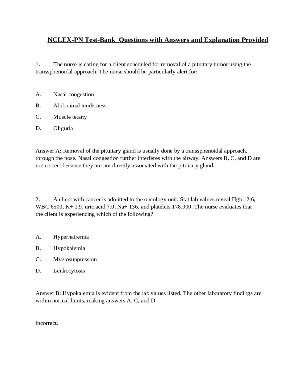 NCLEX-PN Test Bank Questions with Answers and Explanations | Exams ...
