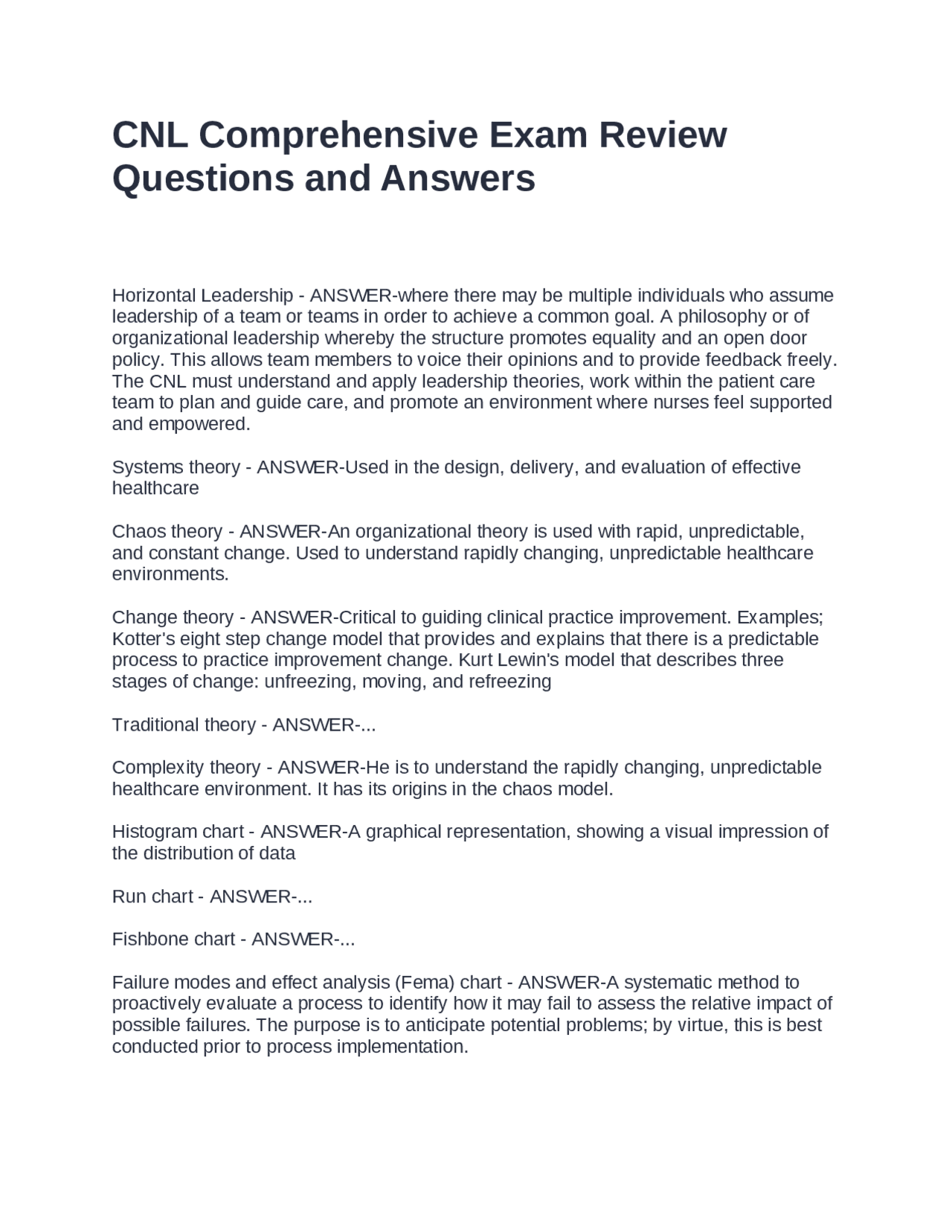 CNL Exam Review: Leadership, Systems, & Healthcare Improvement | Exams ...