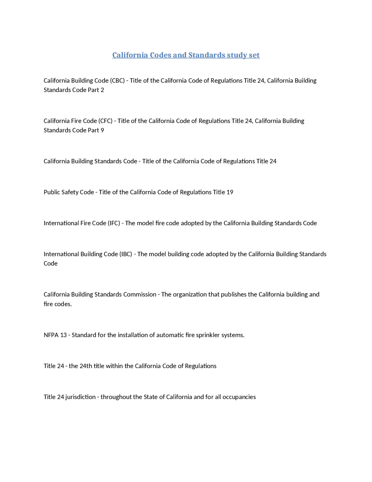 California Codes and Standards study set | Exams Advanced Education ...