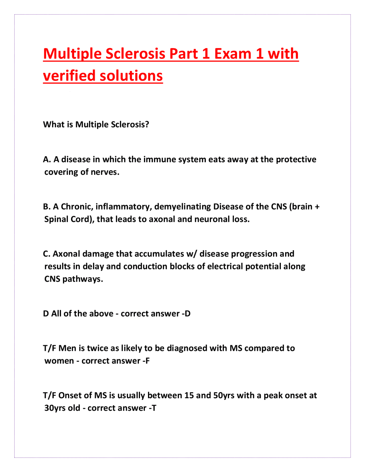 Multiple Sclerosis Exam 1: Understanding the Disease and Treatment ...