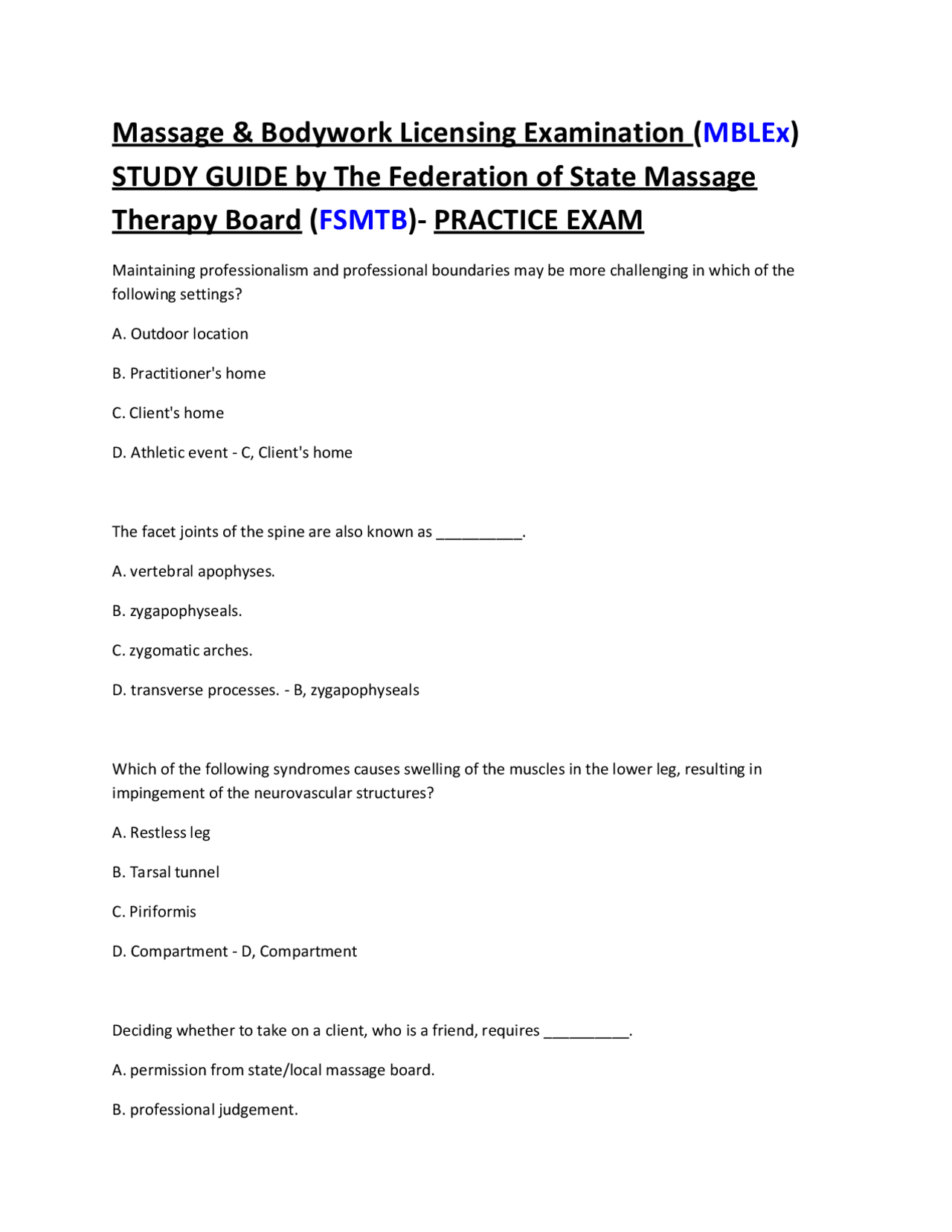Massage & Bodywork Licensing Examination (MBLEx) Study Guide: Practice ...