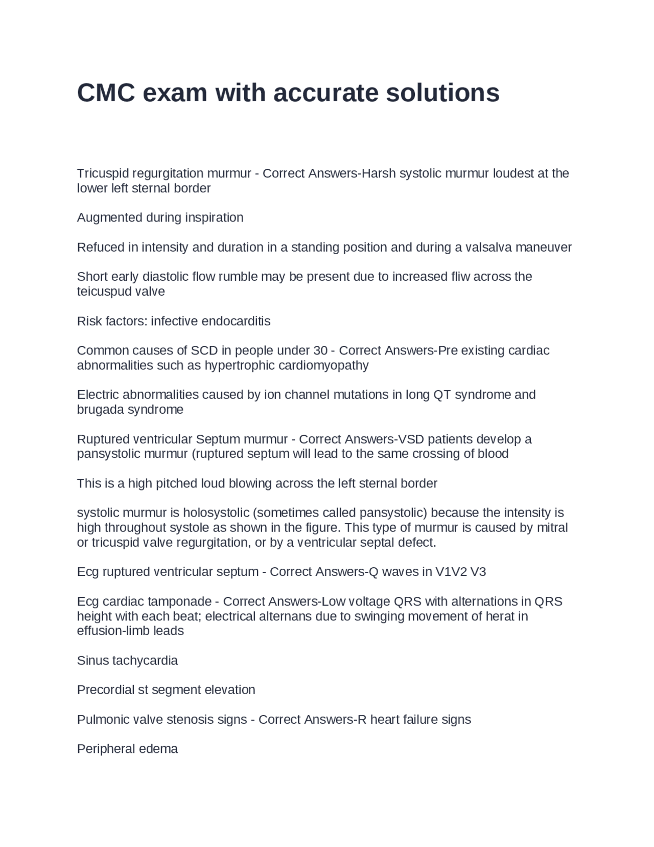 CMC Exam with Accurate Solutions: Cardiovascular System | Exams Nursing ...