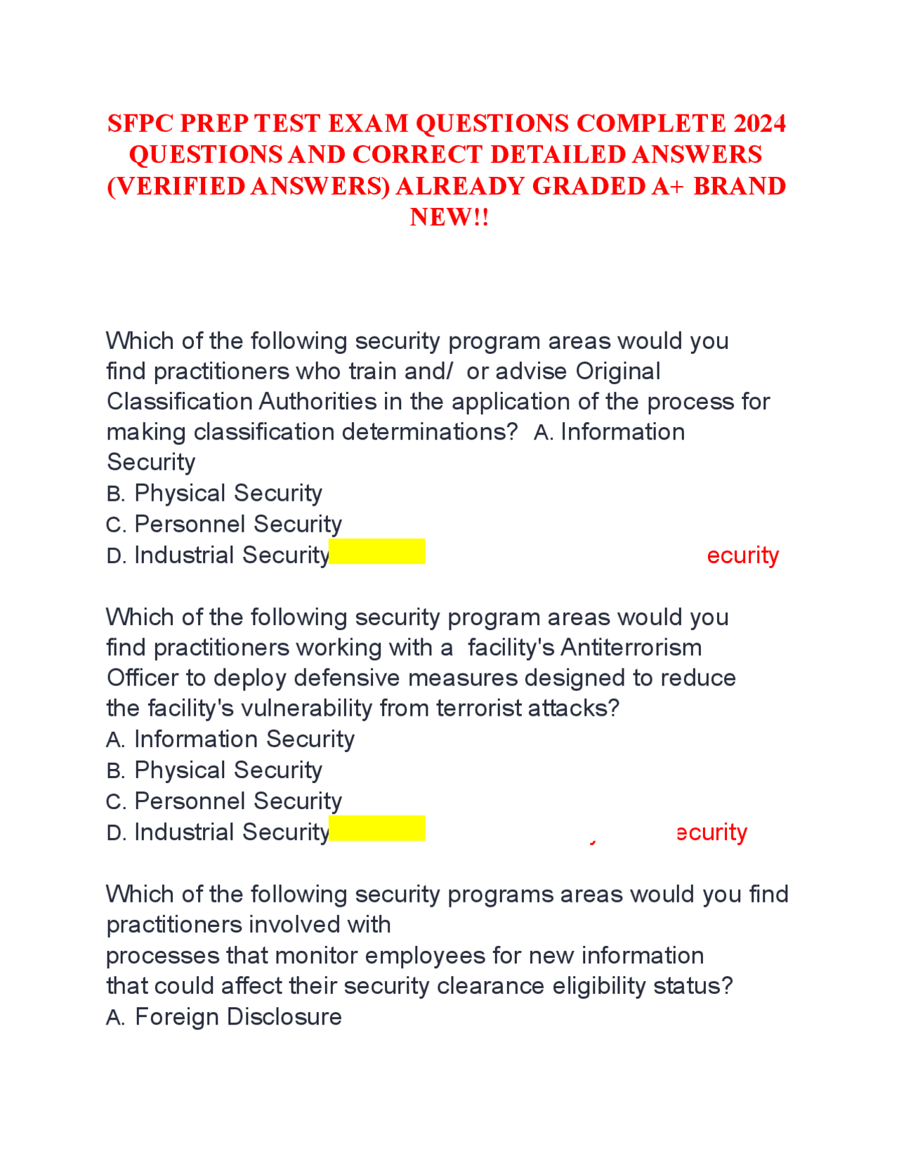 SFPC Prep Test Exam Questions: Information Security and Classification ...
