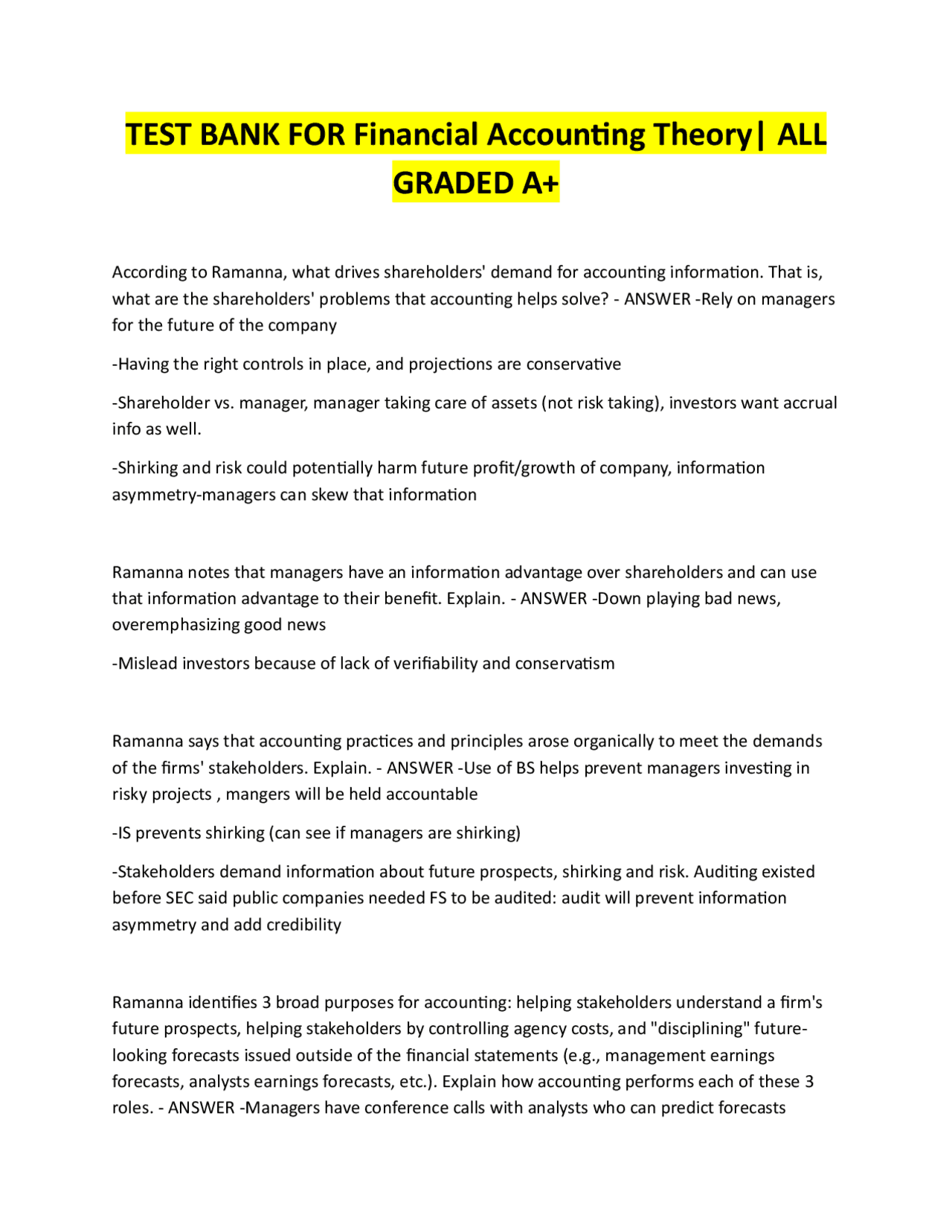 Financial Accounting Theory Test Bank: Questions and Answers | Exams ...