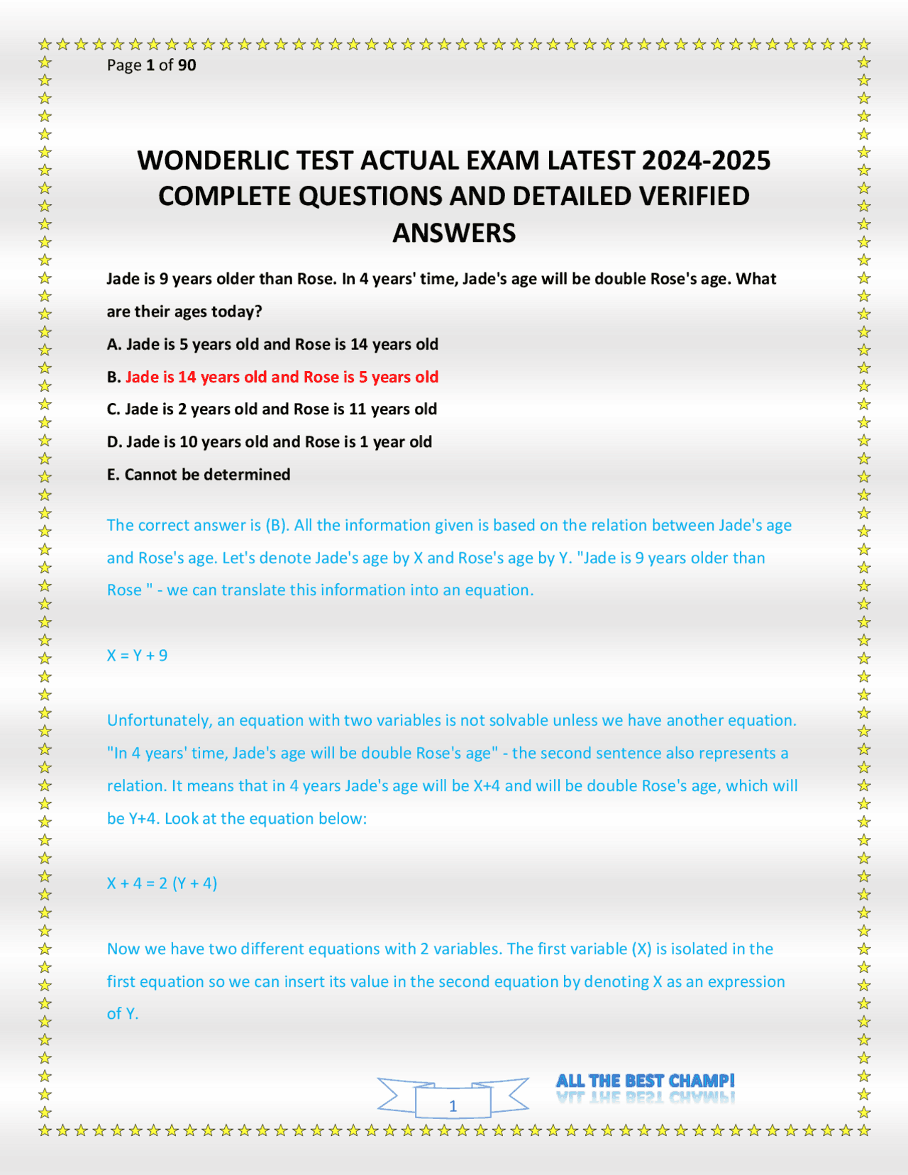 WONDERLIC Test Actual Exam: Complete Questions and Answers | Exams ...